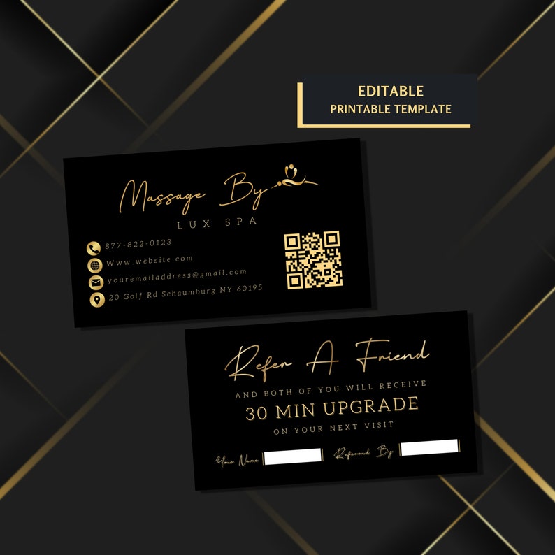 Massage Therapy Business Card Template Qr Code Referral Card For Spa