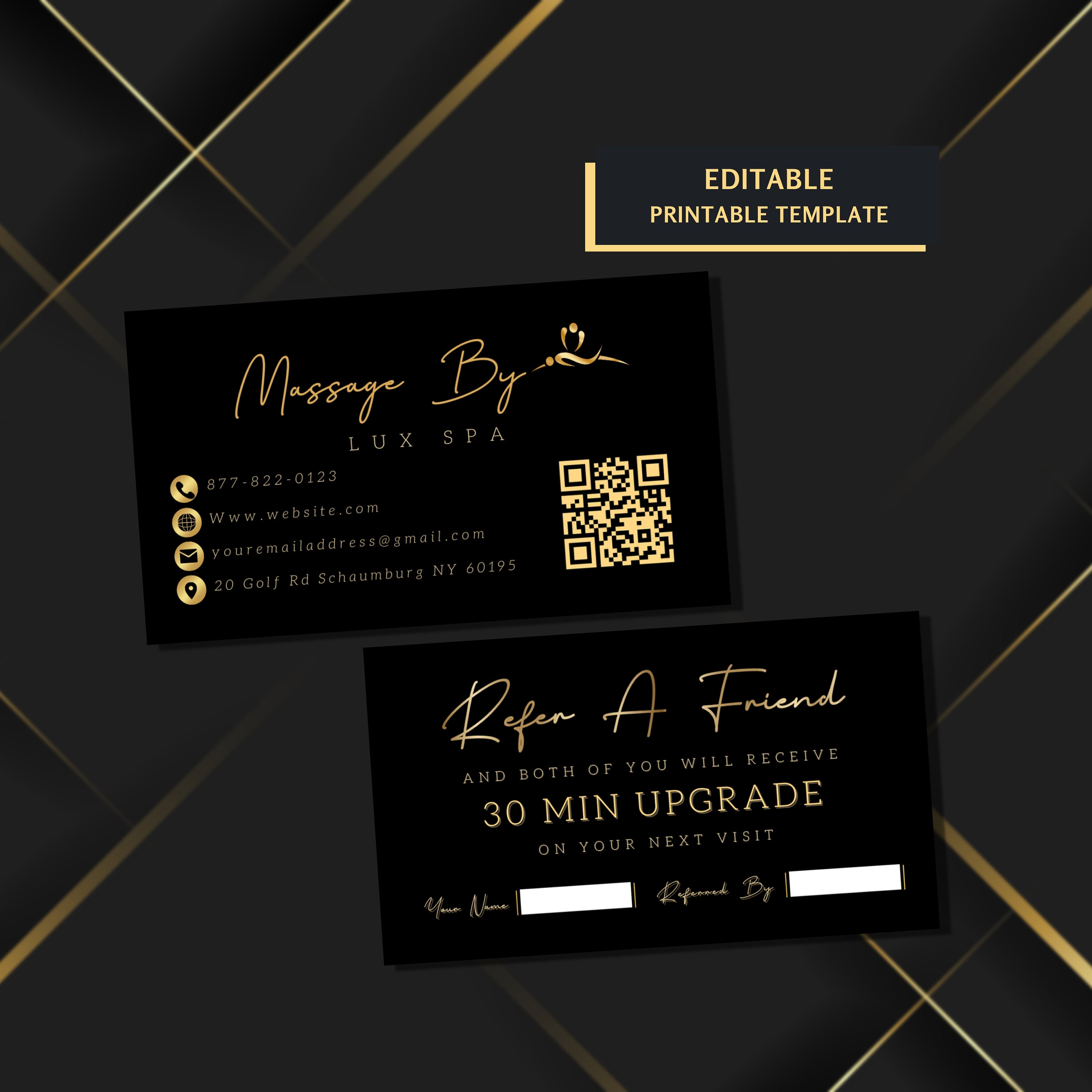 MASSAGE Therapy Business Card Template, Qr Code Referral Card for Spa ...