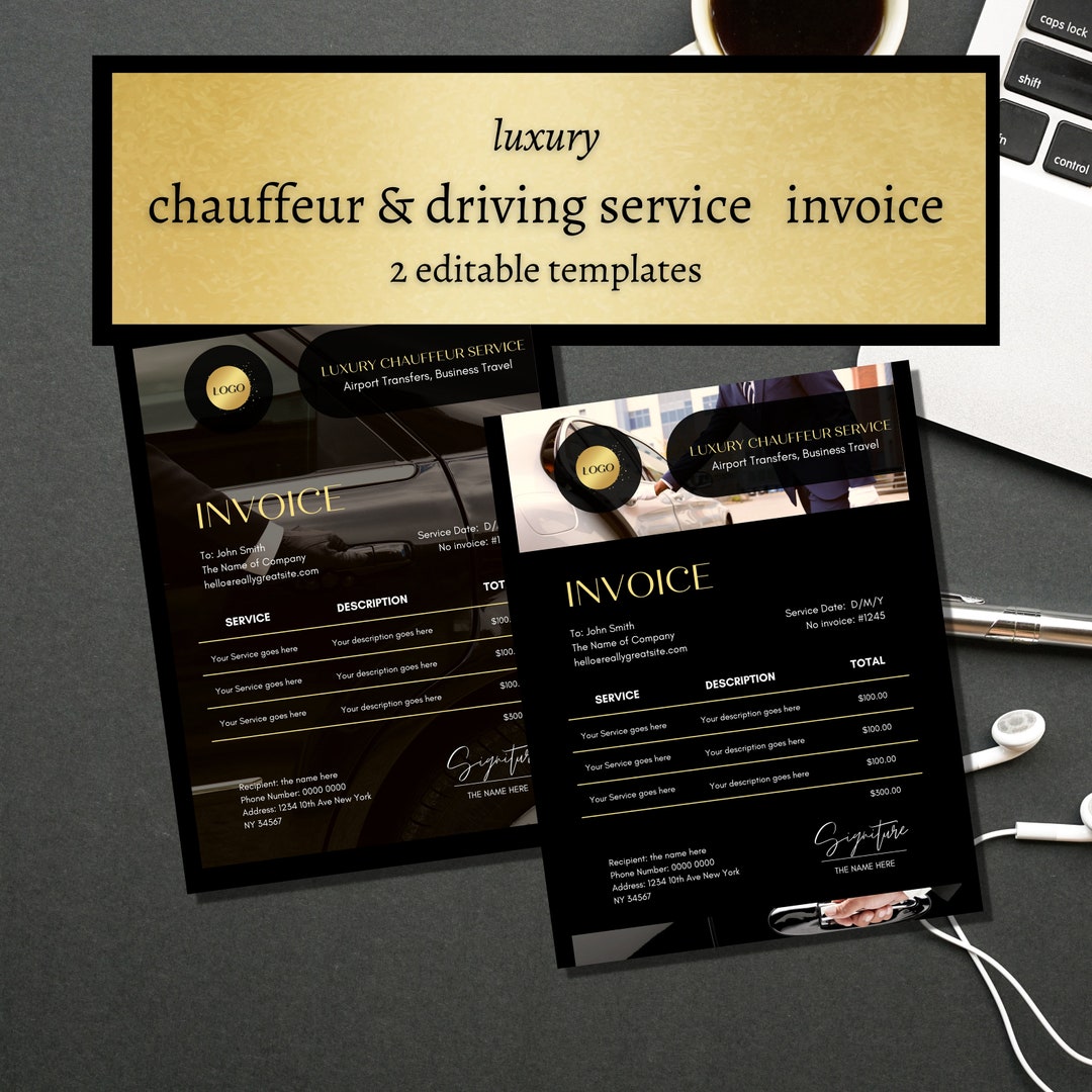 INVOICE Template, Chauffer & Driving Services Invoice, Custom Black ...