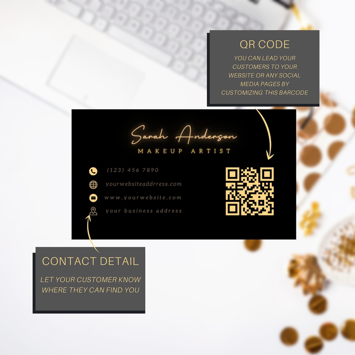 Beauty Electronic Business Card & Business Cards Template With Qr Code ...