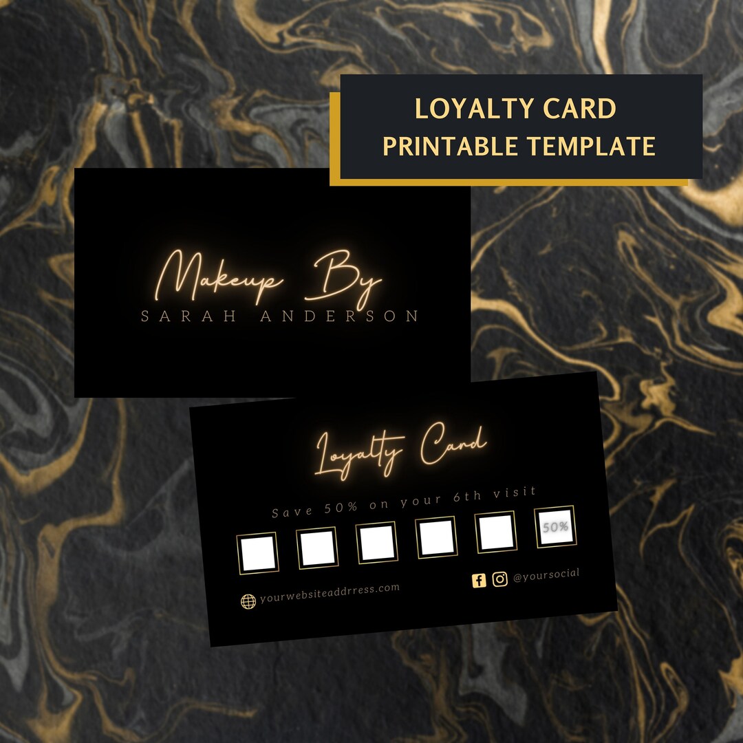 Custom Loyalty Card Template, Black & Gold Loyalty Cards for Beauty ...