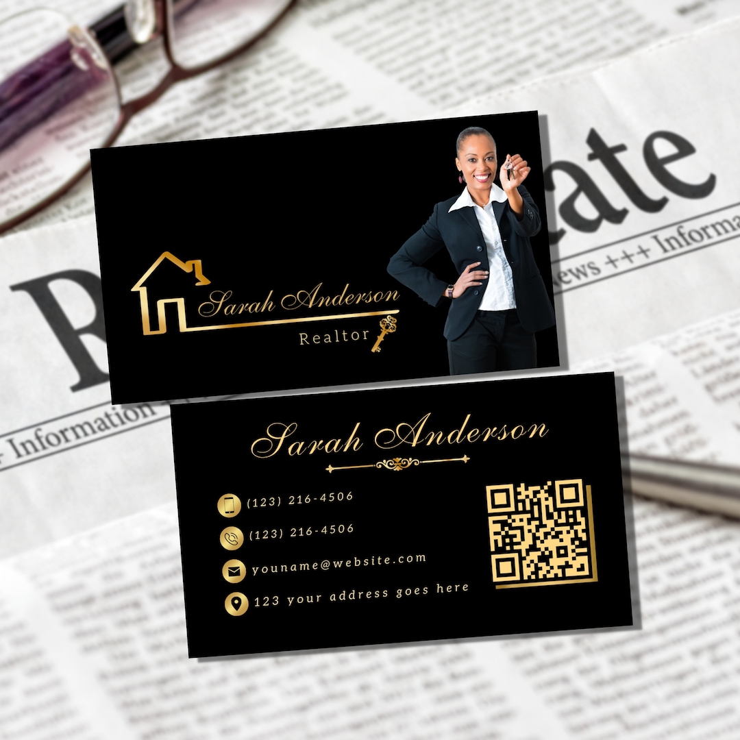 Real Estate Business Cards With QR Code, Realtor Business Card ...
