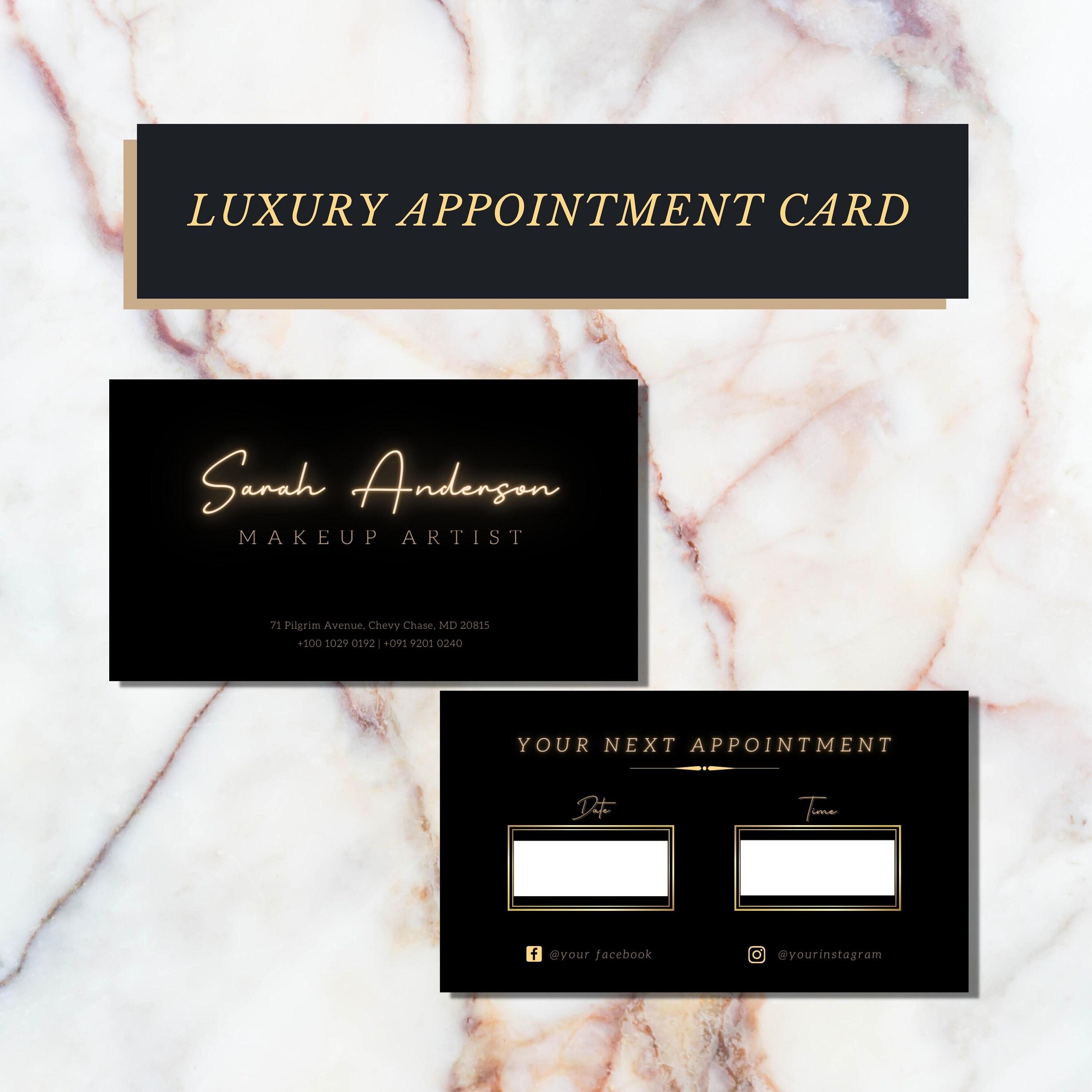 Personalize Appointment Reminder Cards, Lux Printable Black & Gold ...