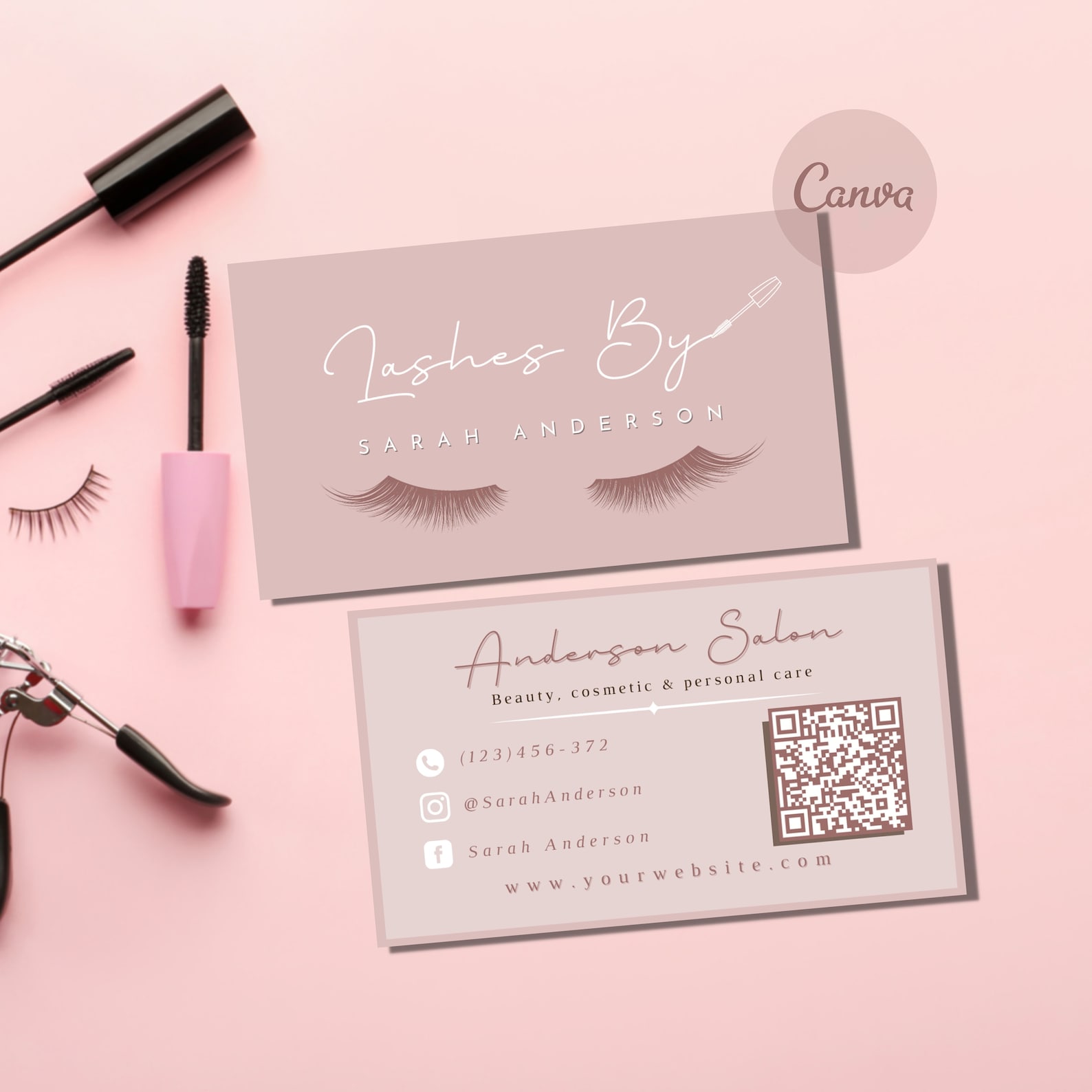 Custom Lash Business Card Template DIY Minimal Pastel Pink Beauty ...