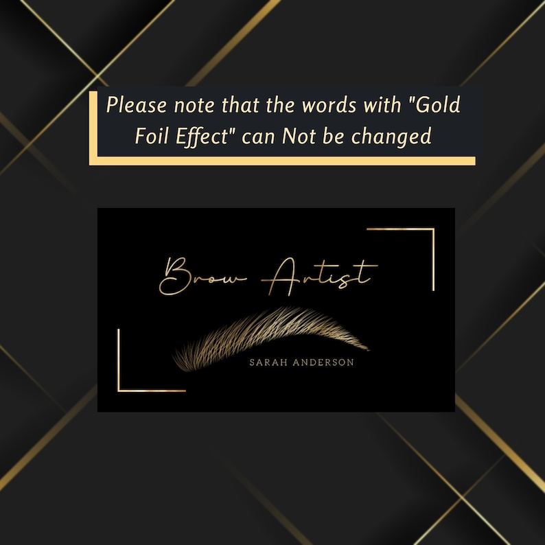 Brow Artist Business Card Template, Lux Gold Foil Effect Eyebrow ...
