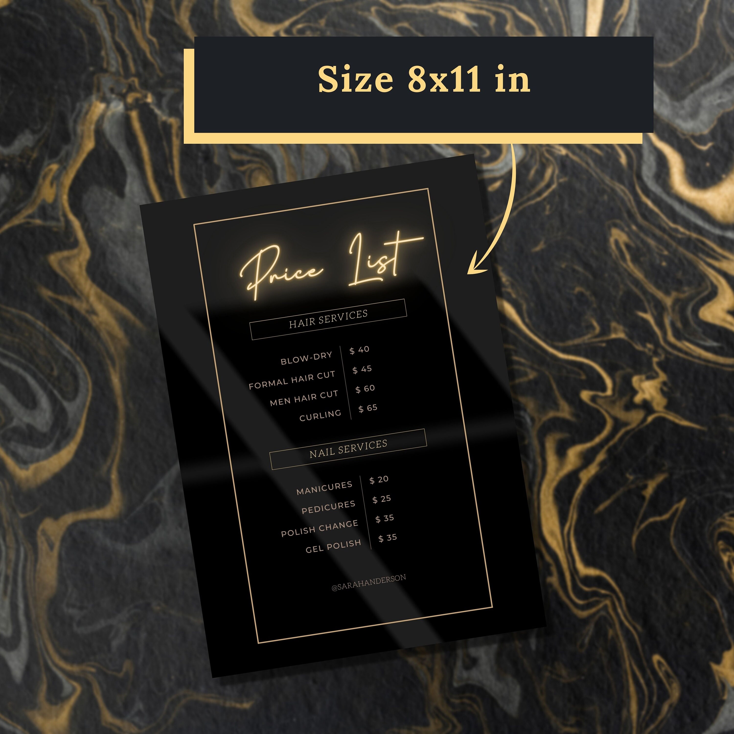 Pricelist Glam Templates Black Gold, Beauty Salon Eyelash Hair Nail ...