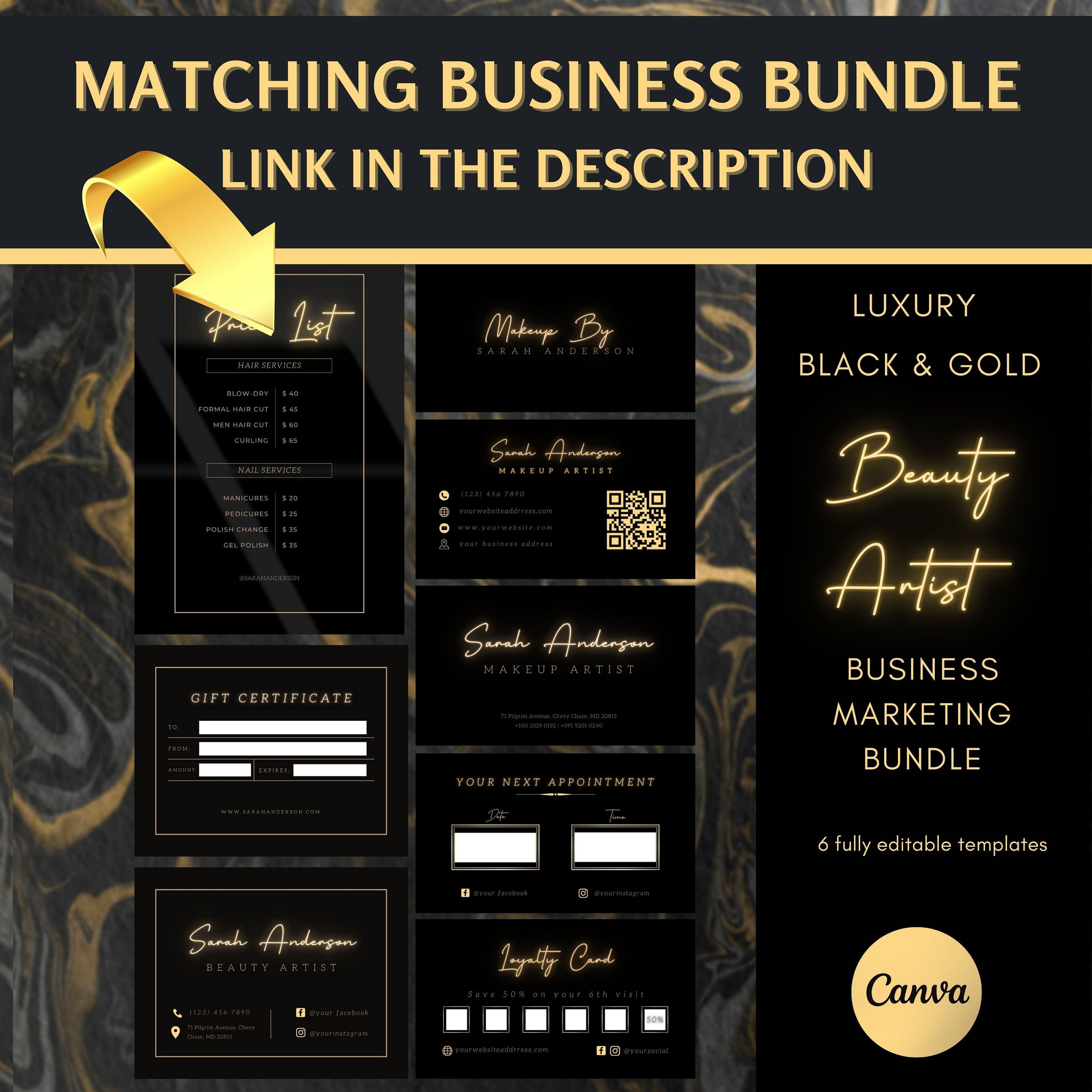 Pricelist Glam Templates Black Gold, Beauty Salon Eyelash Hair Nail ...