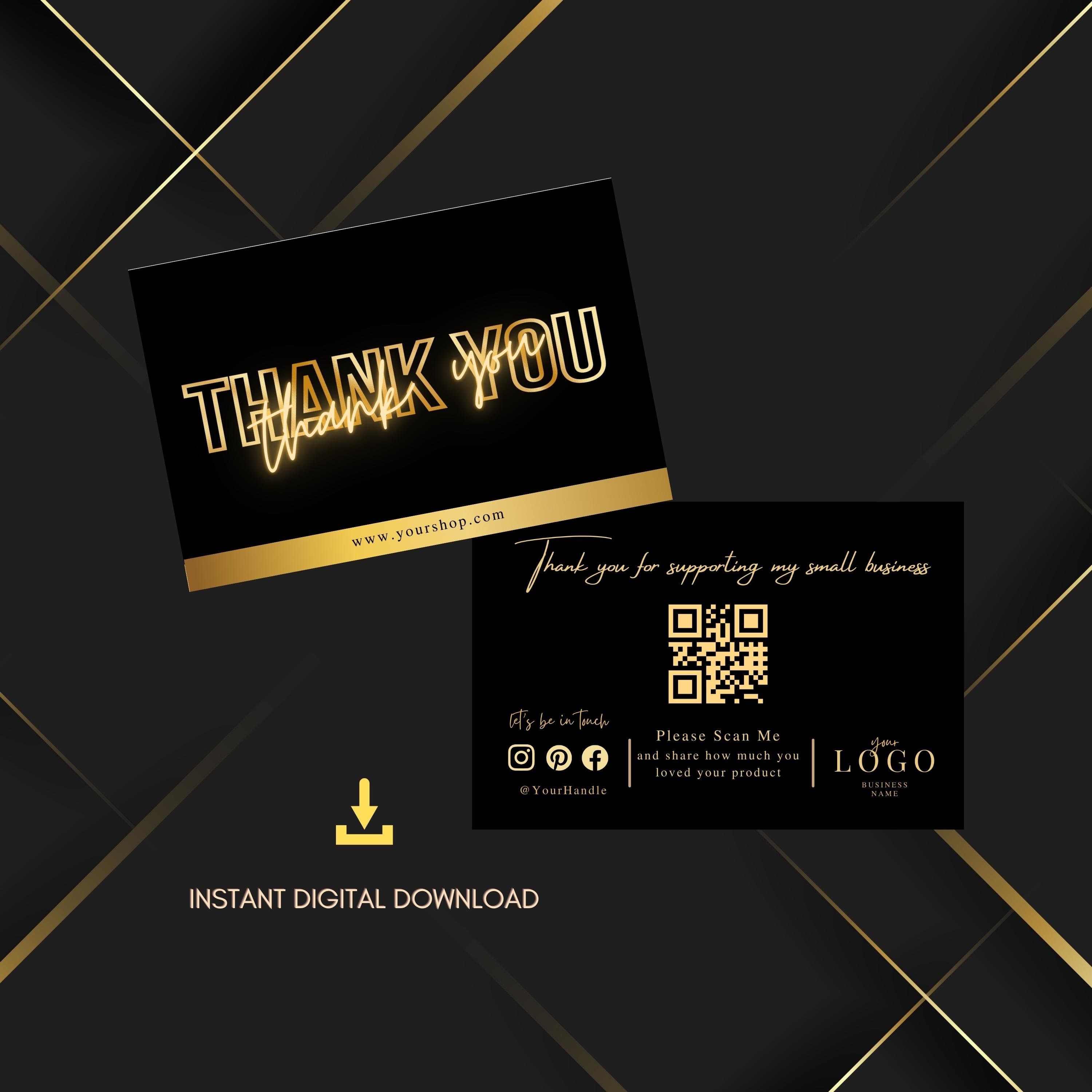 Small Business Thank You Card Template, Lux Black Gold Qr Code Thank ...