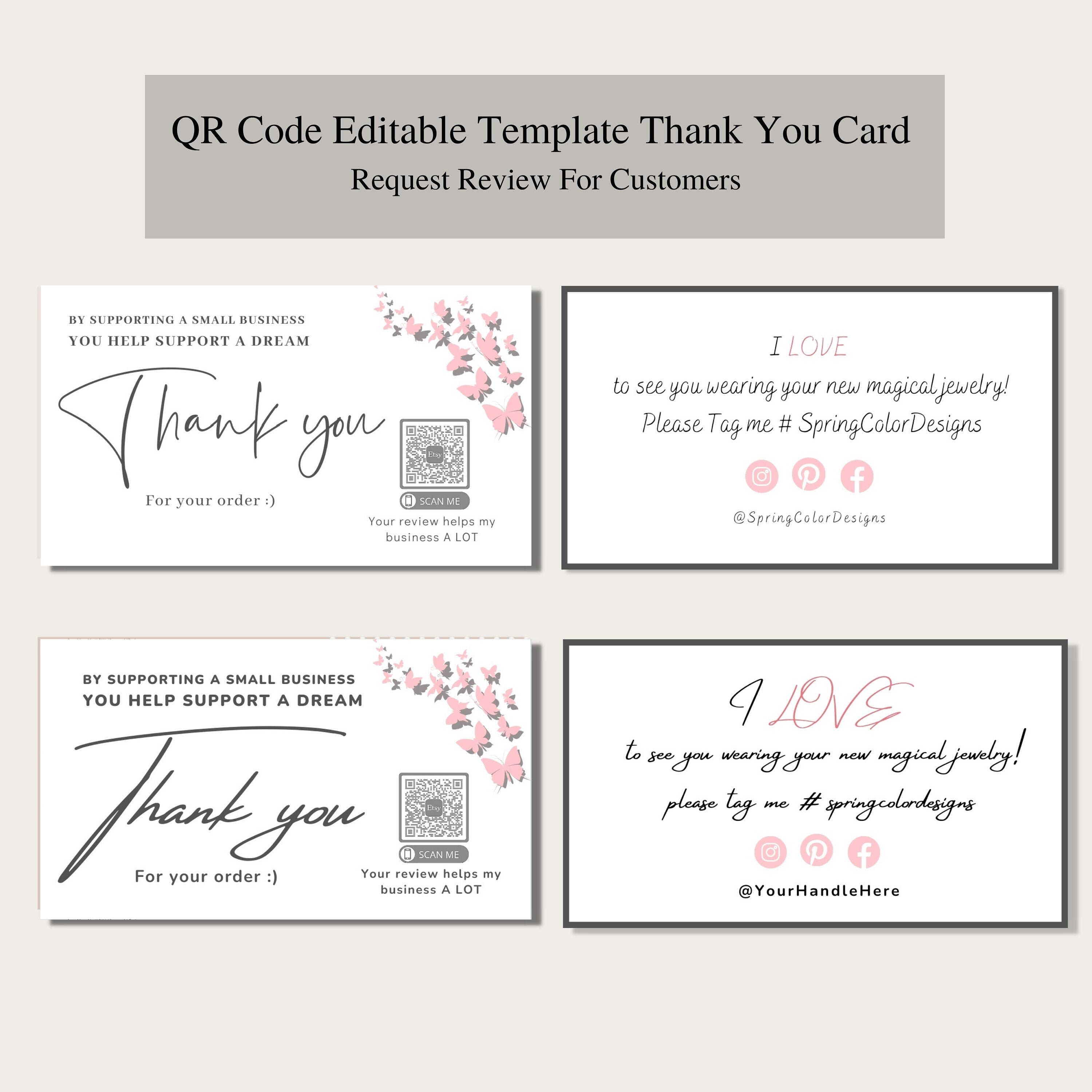 Editable QR Code Thank You Card Template for Small Business - Etsy