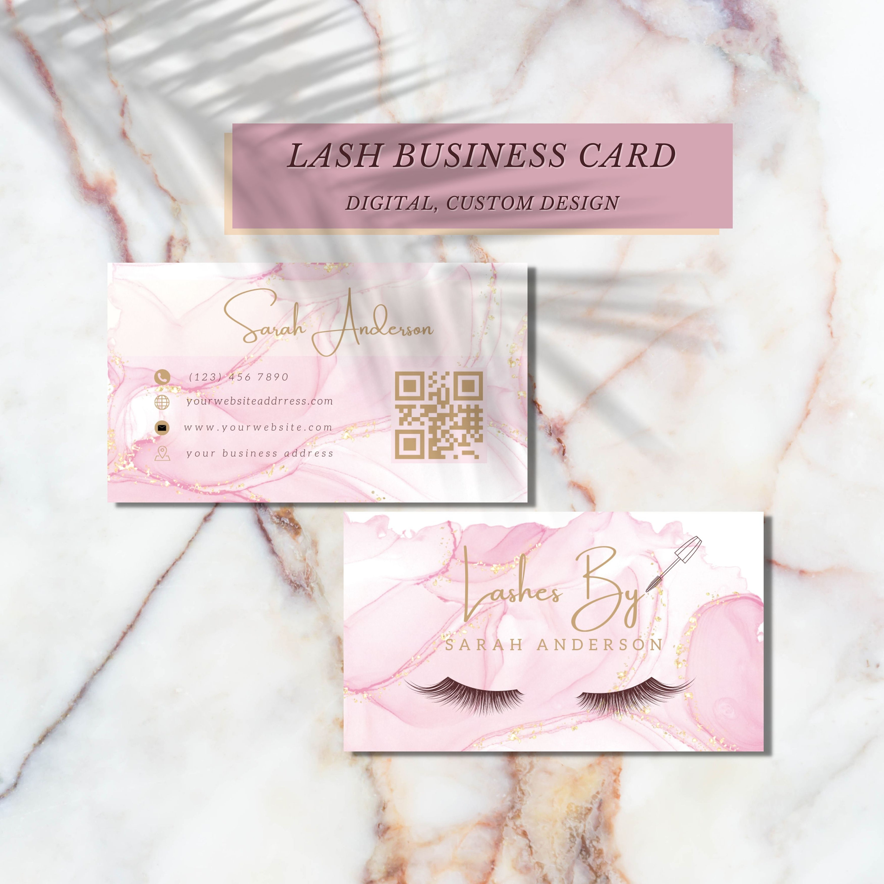 Custom Eyelash Card, Pink Gold Beauty Business Cards Qr Code ...