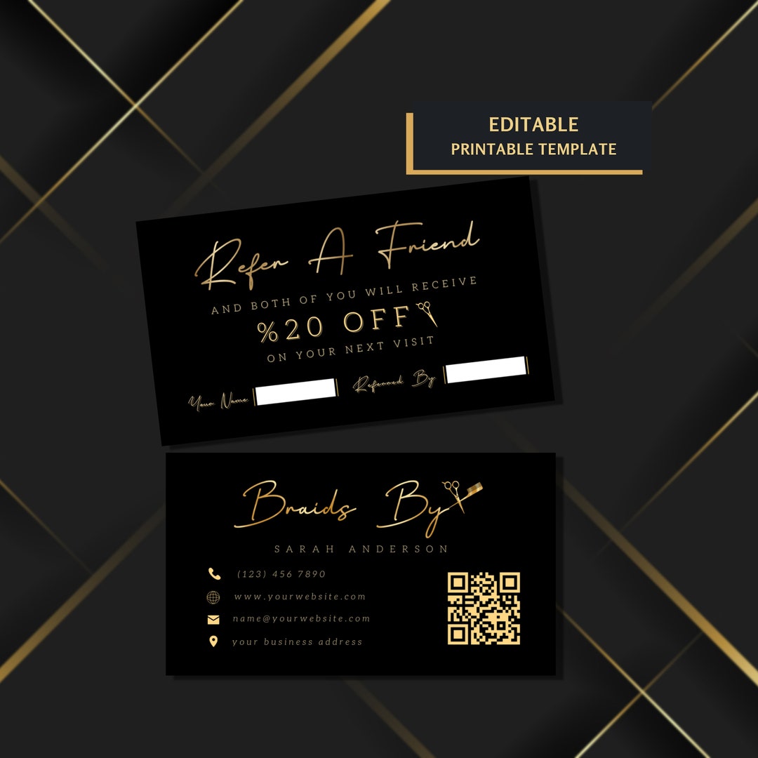 Braid Business Card Template, Referral Cards, Hair Stylist Business ...