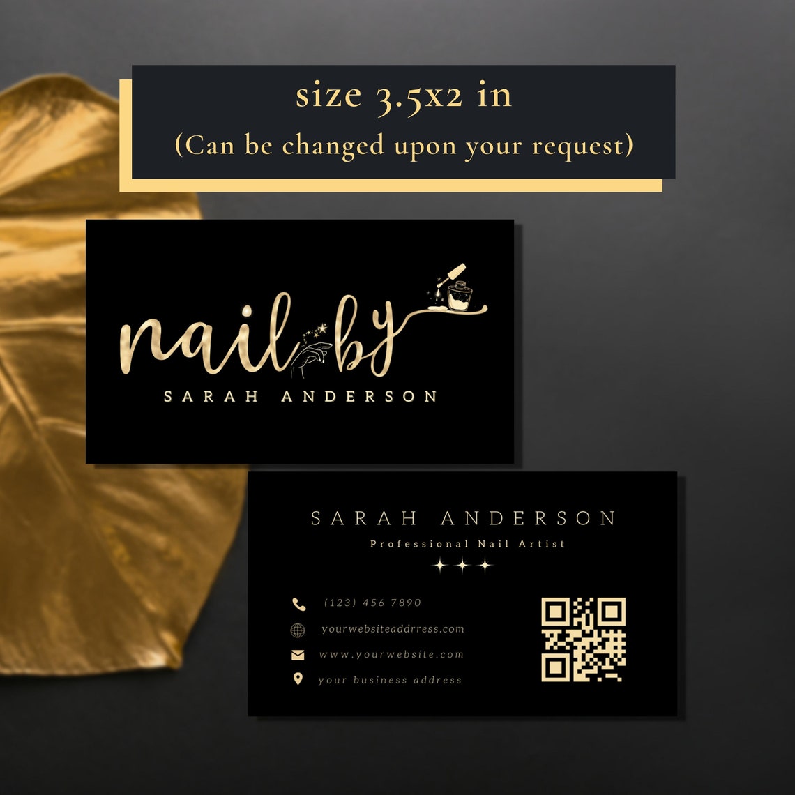 Custom Nail Artist Business Card, Elegant Nail Tech Business Card Black ...