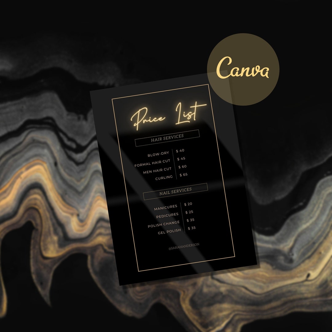 Pricelist Glam Templates Black Gold, Beauty Salon Eyelash Hair Nail ...