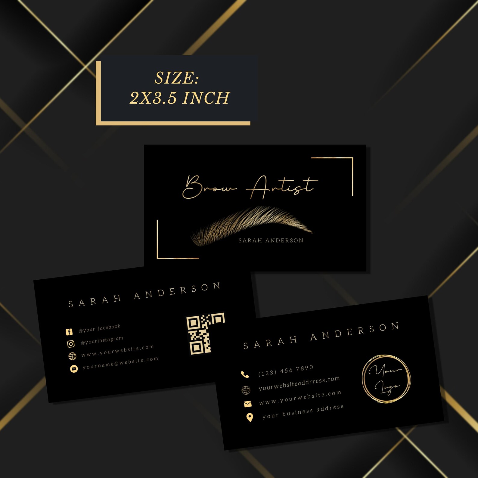 Brow Artist Business Card Template, Lux Gold Foil Effect Eyebrow ...