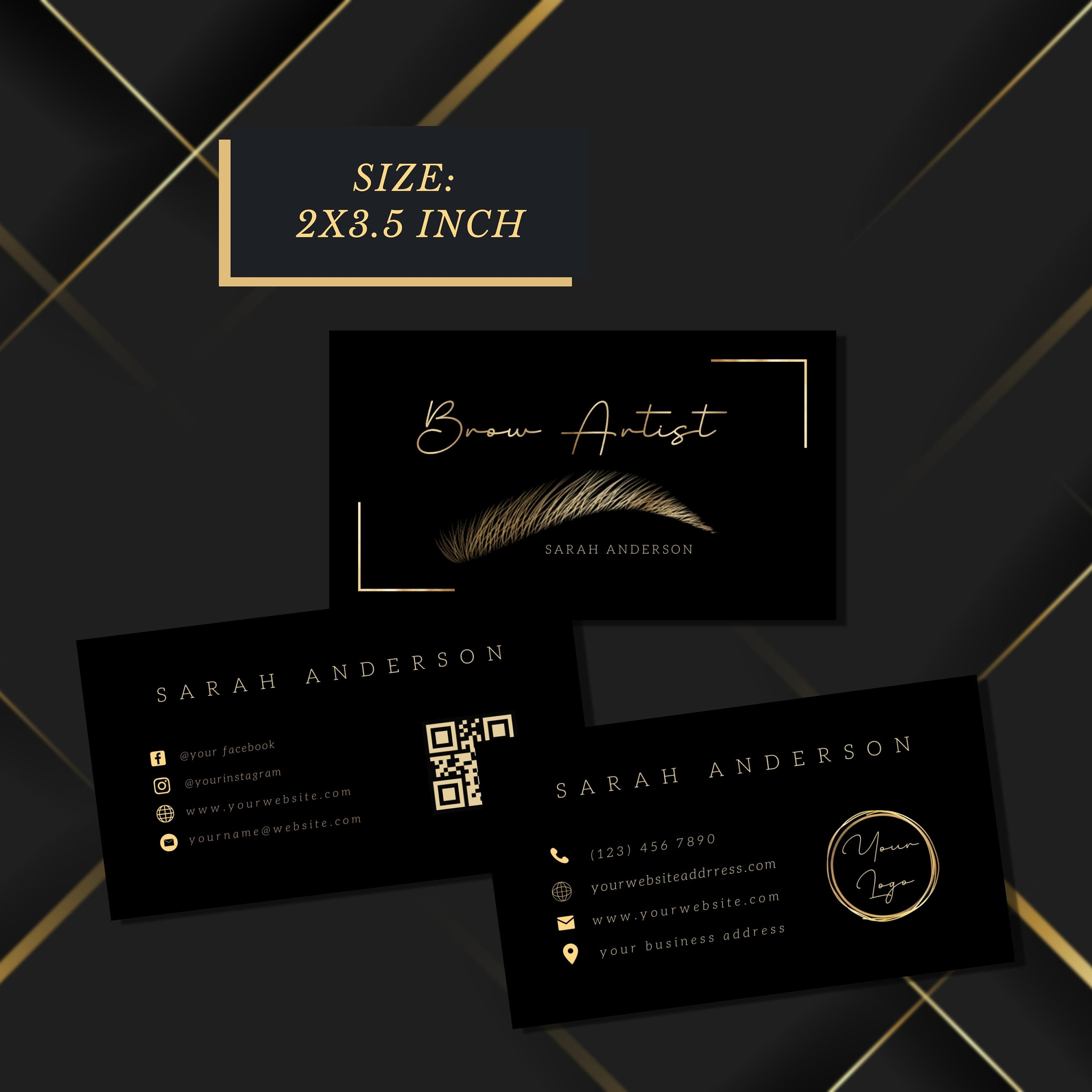 Brow Artist Business Card Template, Lux Gold Foil Effect Eyebrow Business Card Template, Brows ...