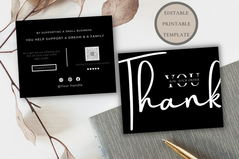Minimalist Thank You for Your Order Card Template, Package Insert Card ...