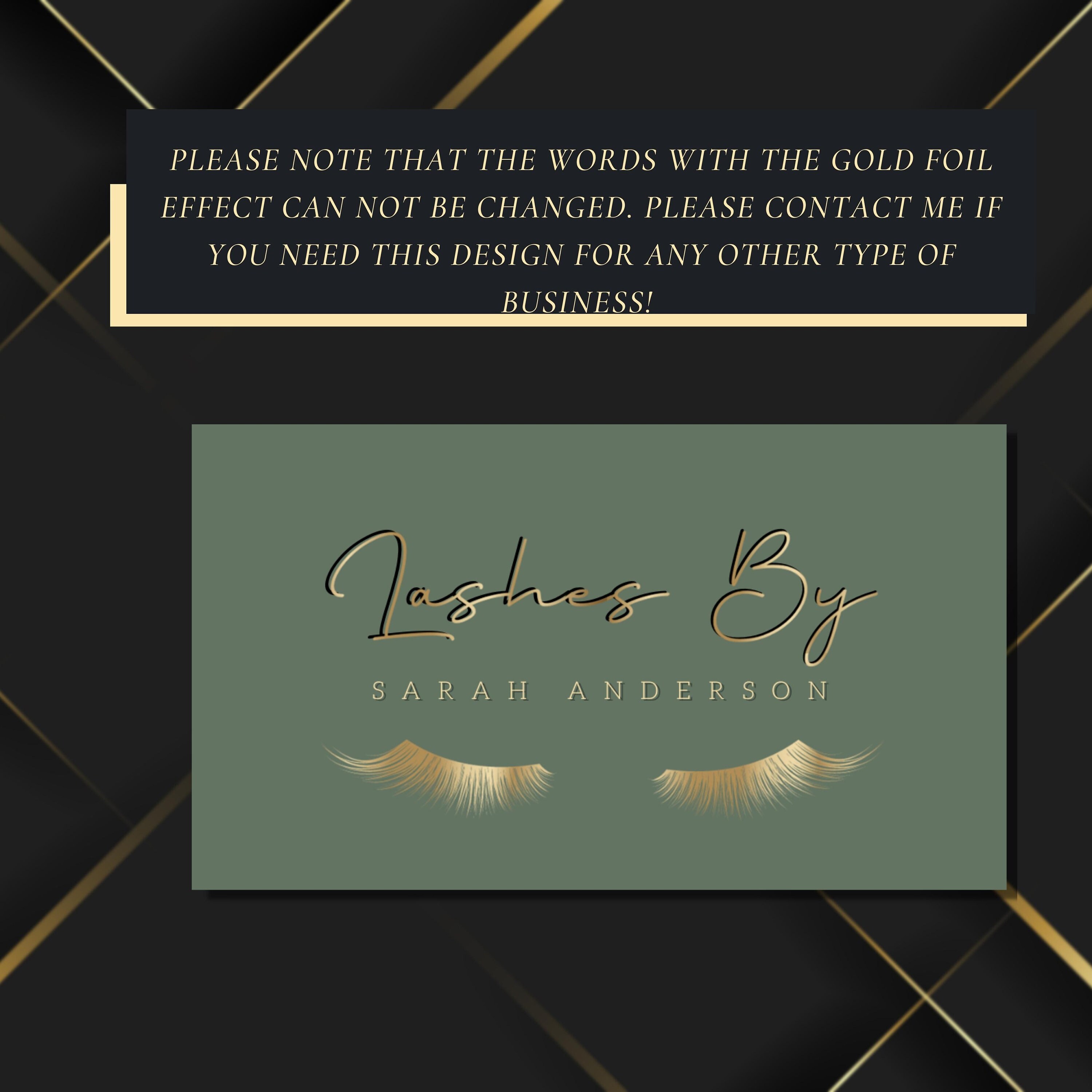 Custom Lash Business Card Template DIY Luxury Green Gold Beauty Eyelash ...