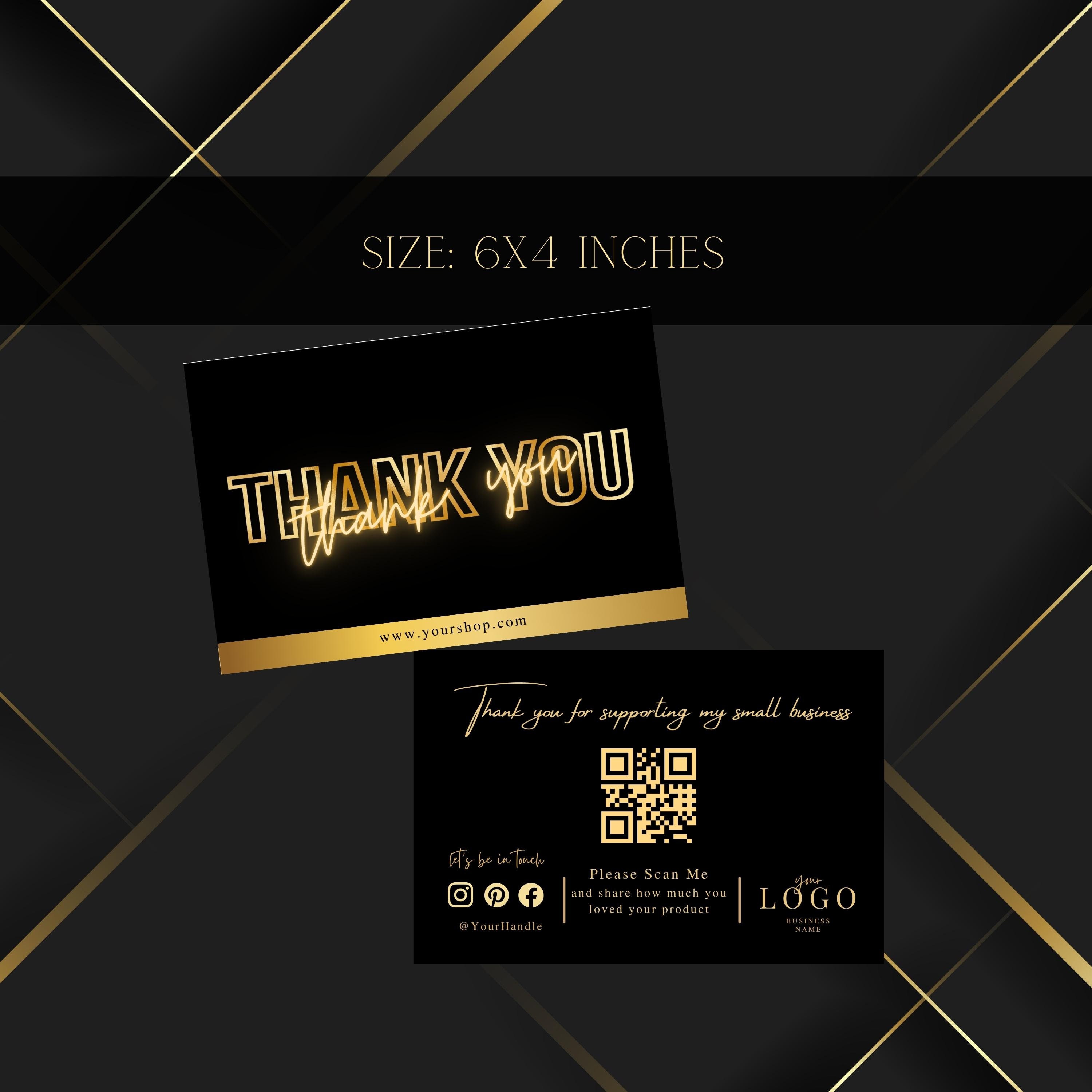 Small Business Thank You Card Template, Lux Black Gold Qr Code Thank ...