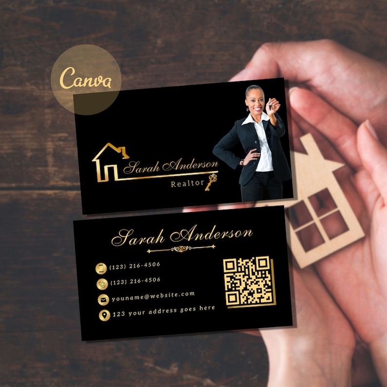 Luxurious Photo Real Estate Business Card Template Gold Black - Etsy
