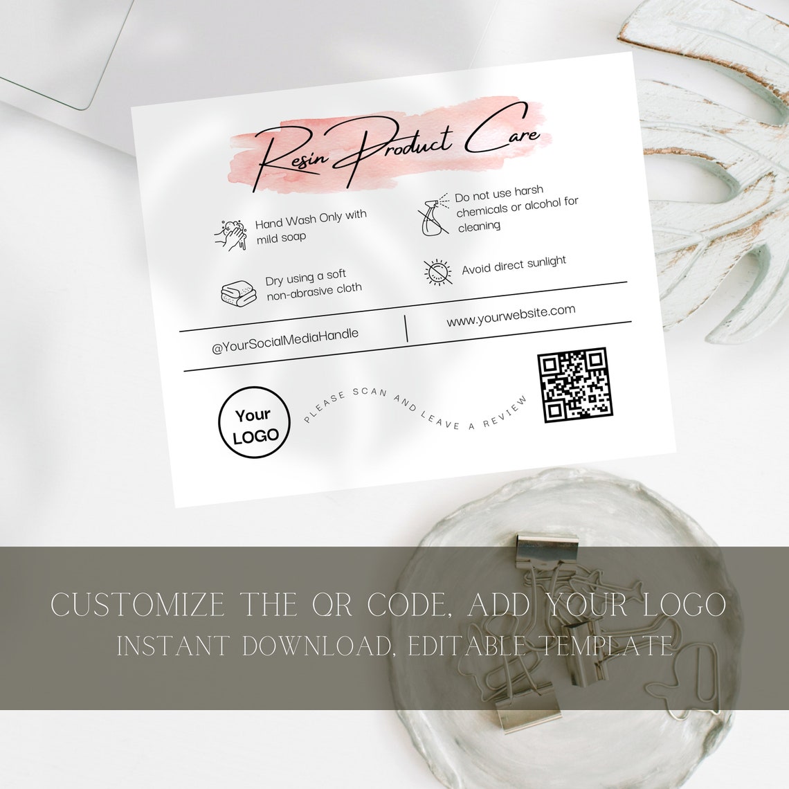 Resin Product Care Card Template, Printable Packaging Insert for Small ...