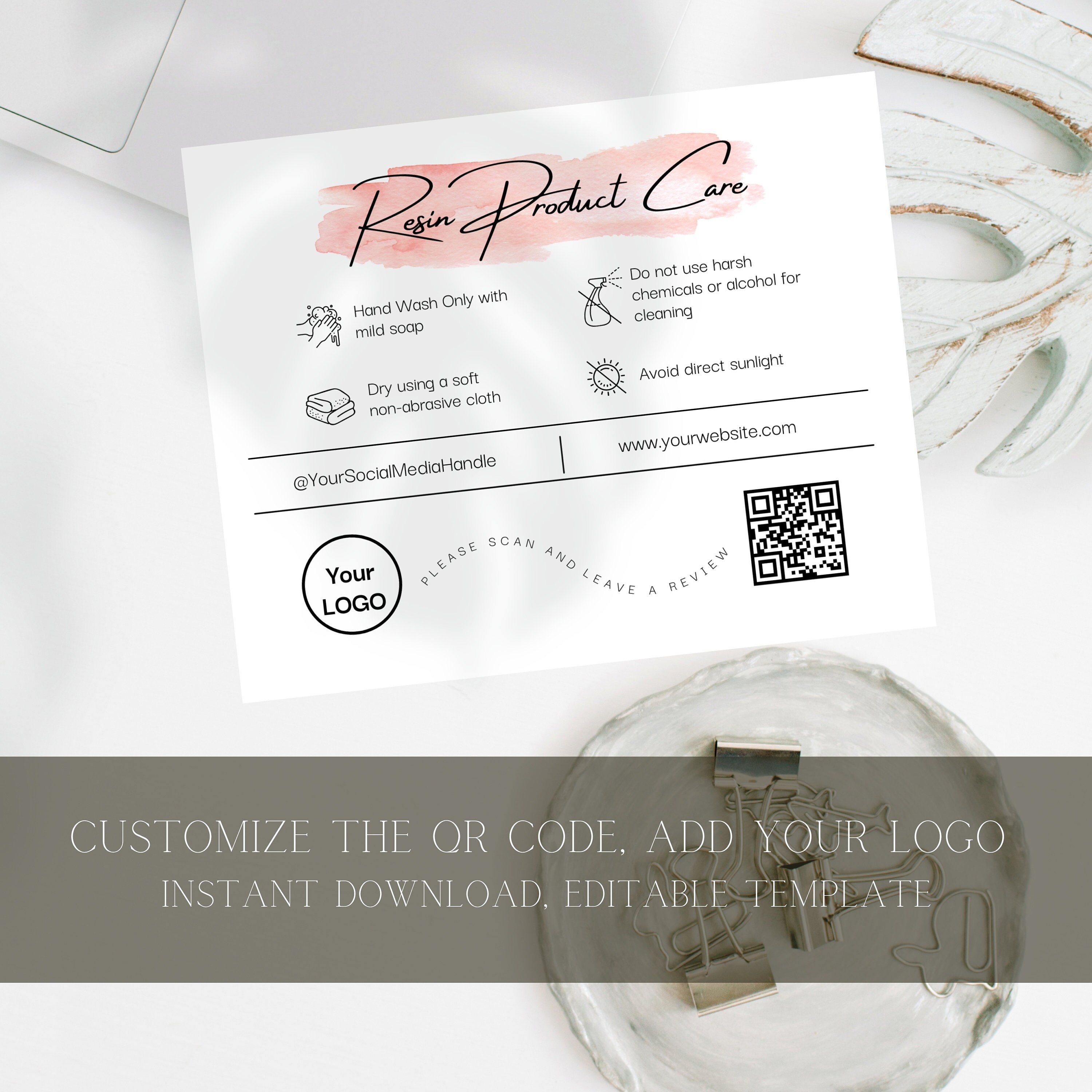 Resin Product Care Card Template, Printable Packaging Insert for Small ...