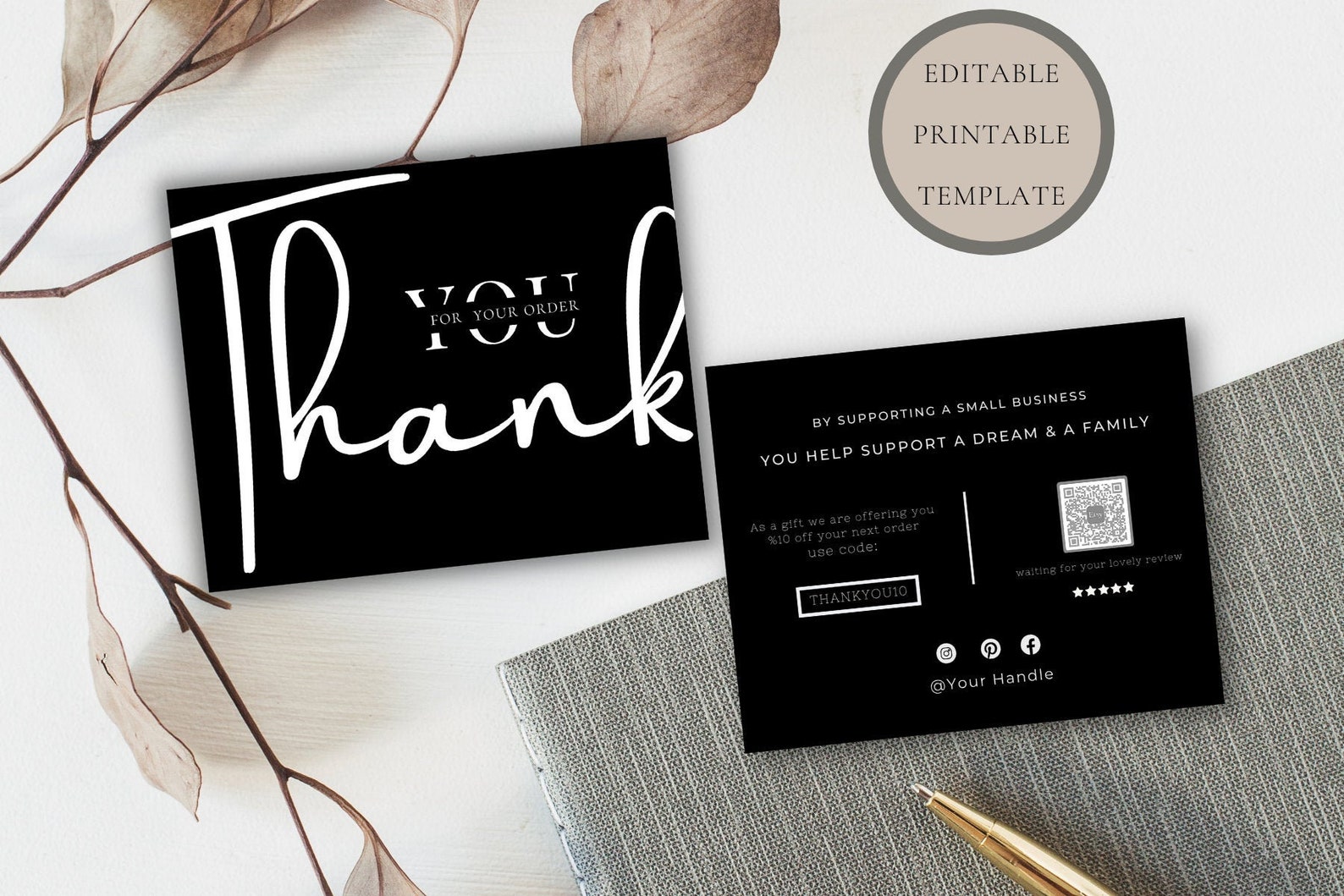 Minimalist Thank You for Your Order Card Template, Package Insert Card ...