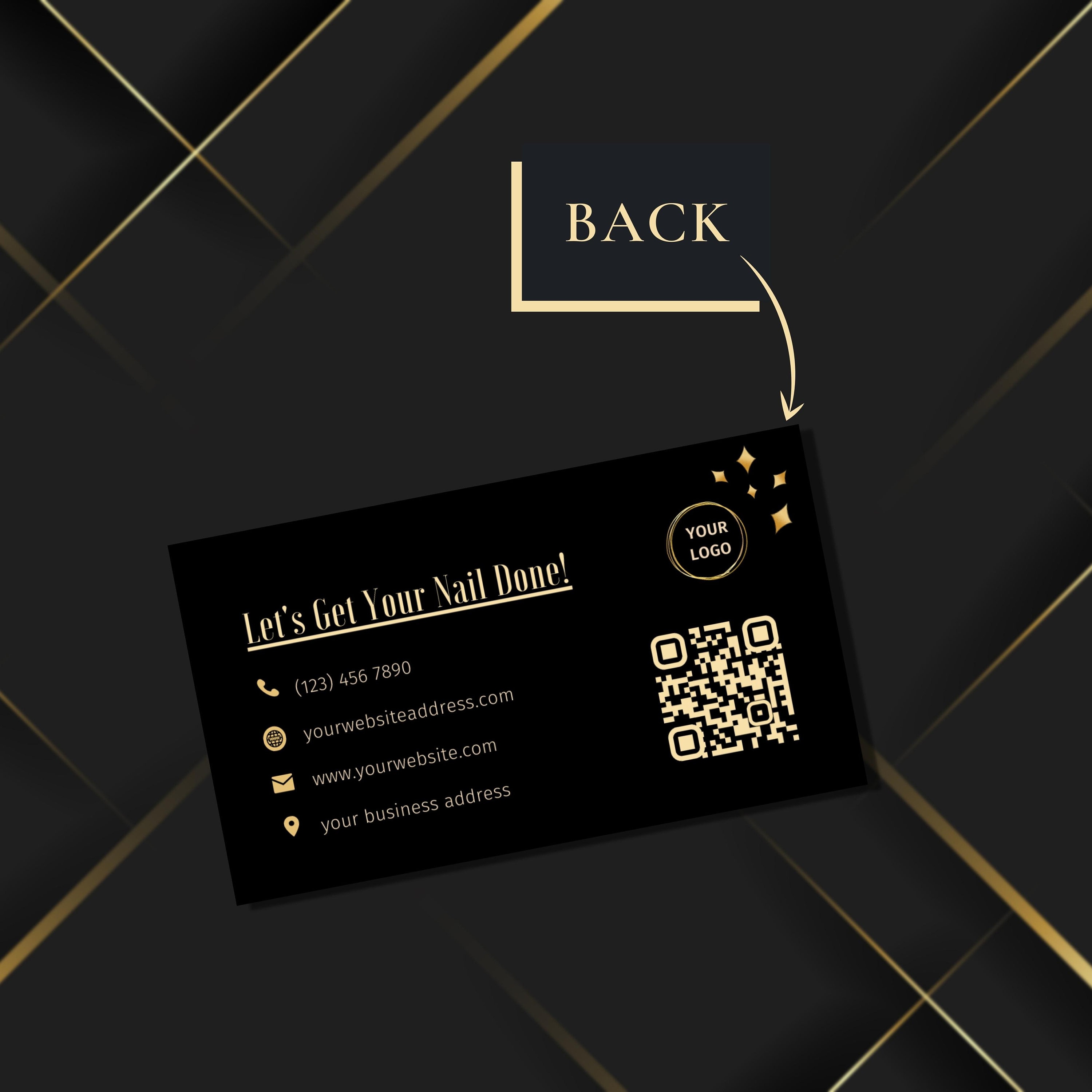 Gold Black Nail Tech Business Card Canva Template, Editable Nail Salon ...