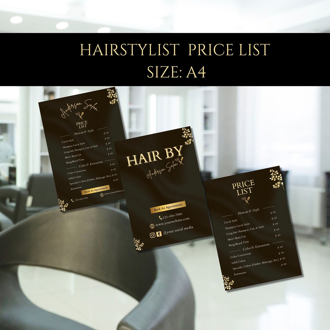 PRICELIST Glam Templates Black Gold, Hairstylist Barber Shop Price List ...