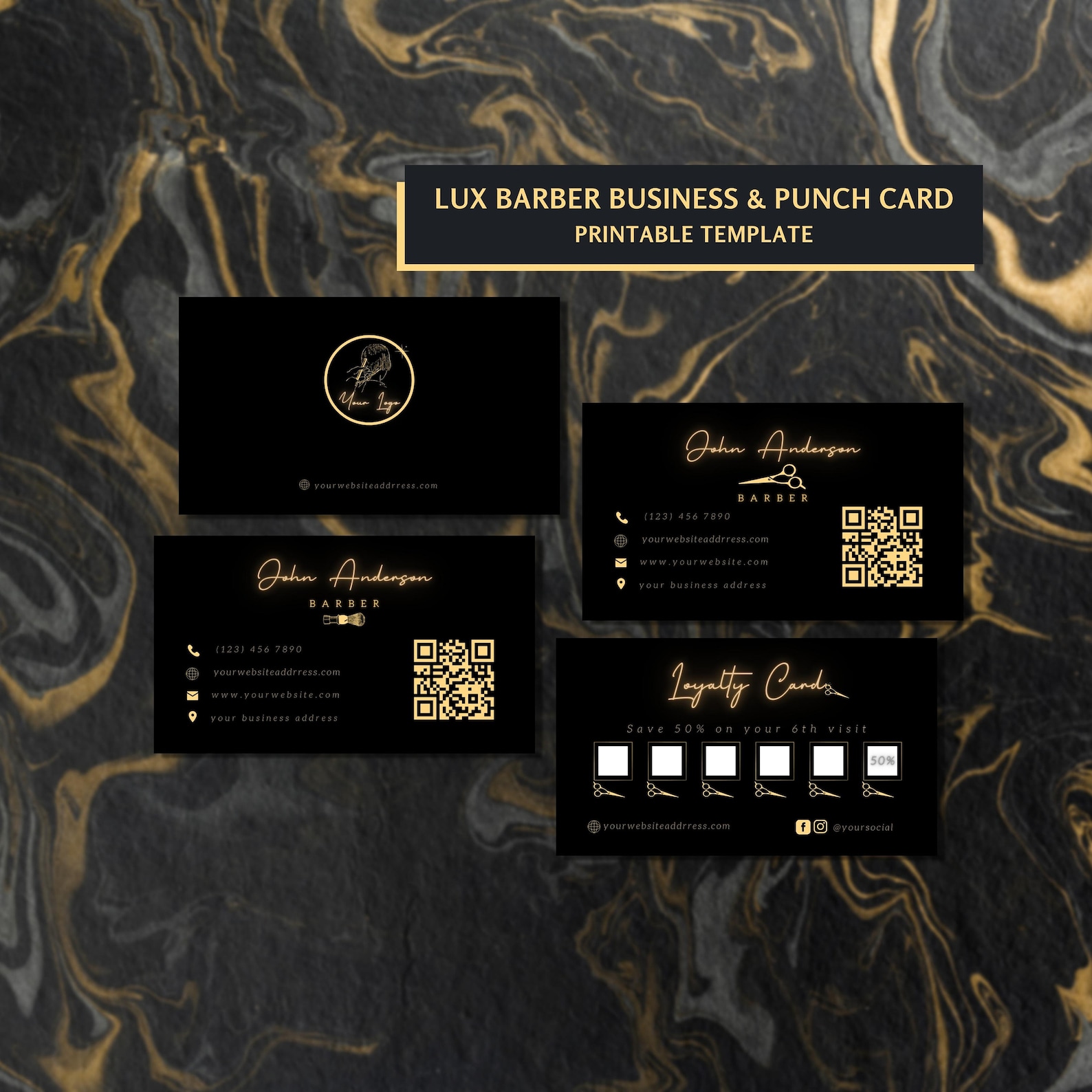 Barber Loyalty Cards & Barber Business Card Template Design, Punch ...