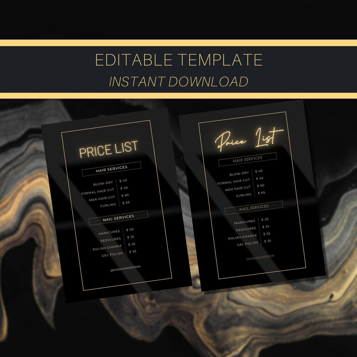 Pricelist Template Lux Black Gold Price List Template for - Etsy