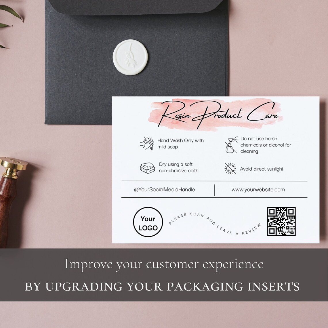 Resin Product Care Card Template, Printable Packaging Insert for Small ...
