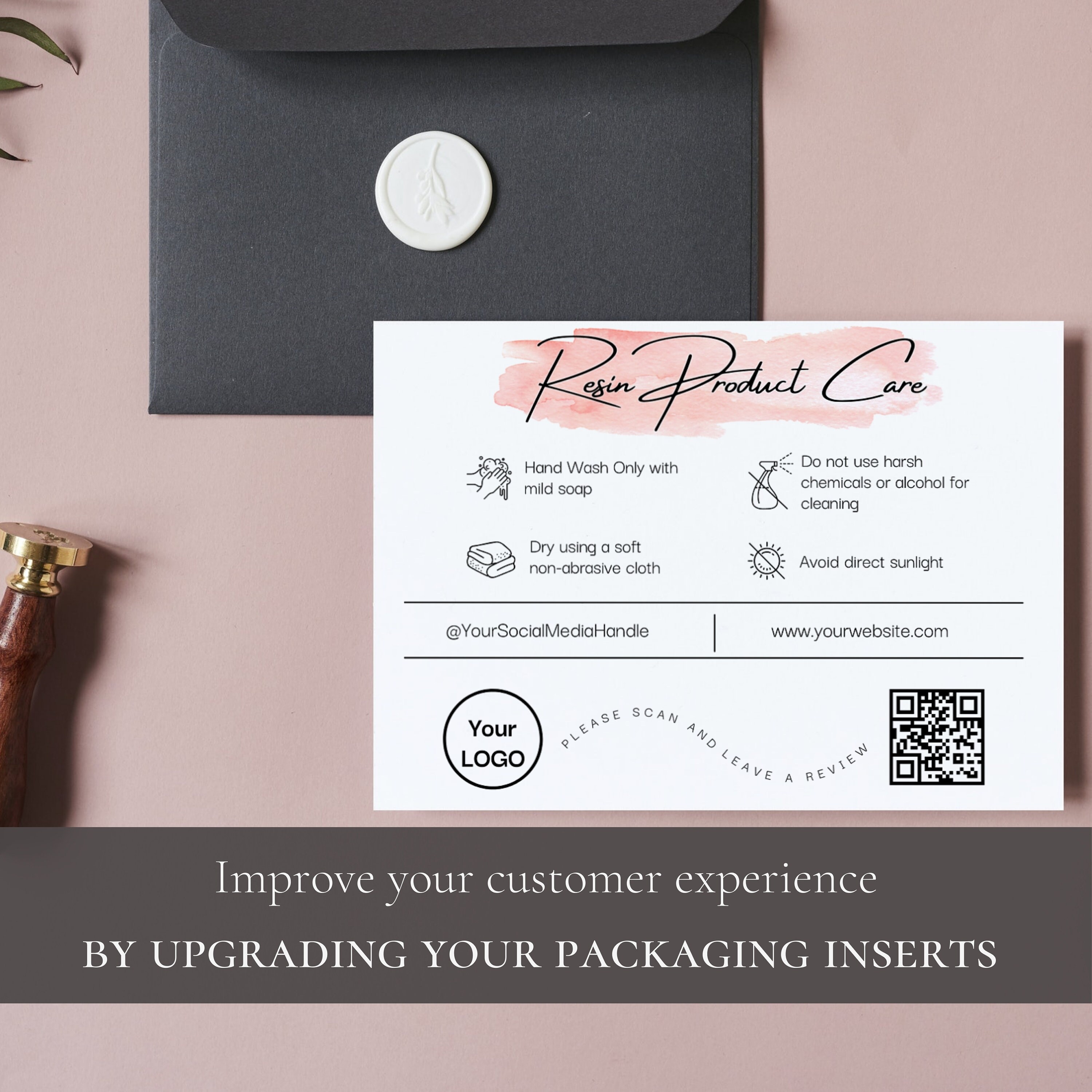 Resin Product Care Card Template, Printable Packaging Insert for Small ...