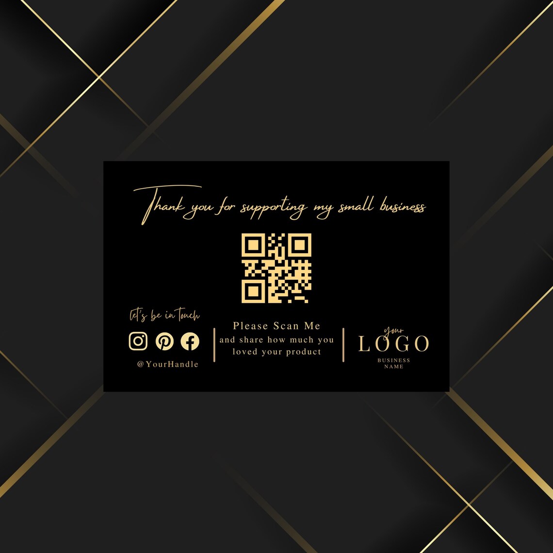 Small Business Thank You Card Template, Lux Black Gold Qr Code Thank ...