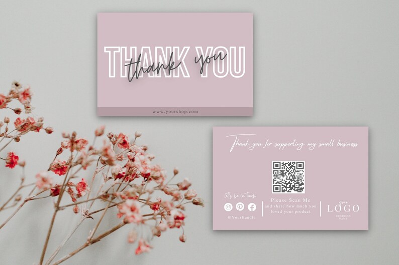 Custom Qr Code Thank You Card Template, Editable Printable Business ...