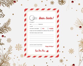 Letter to Santa | Digital Download | Printable Dear Santa Letter ...