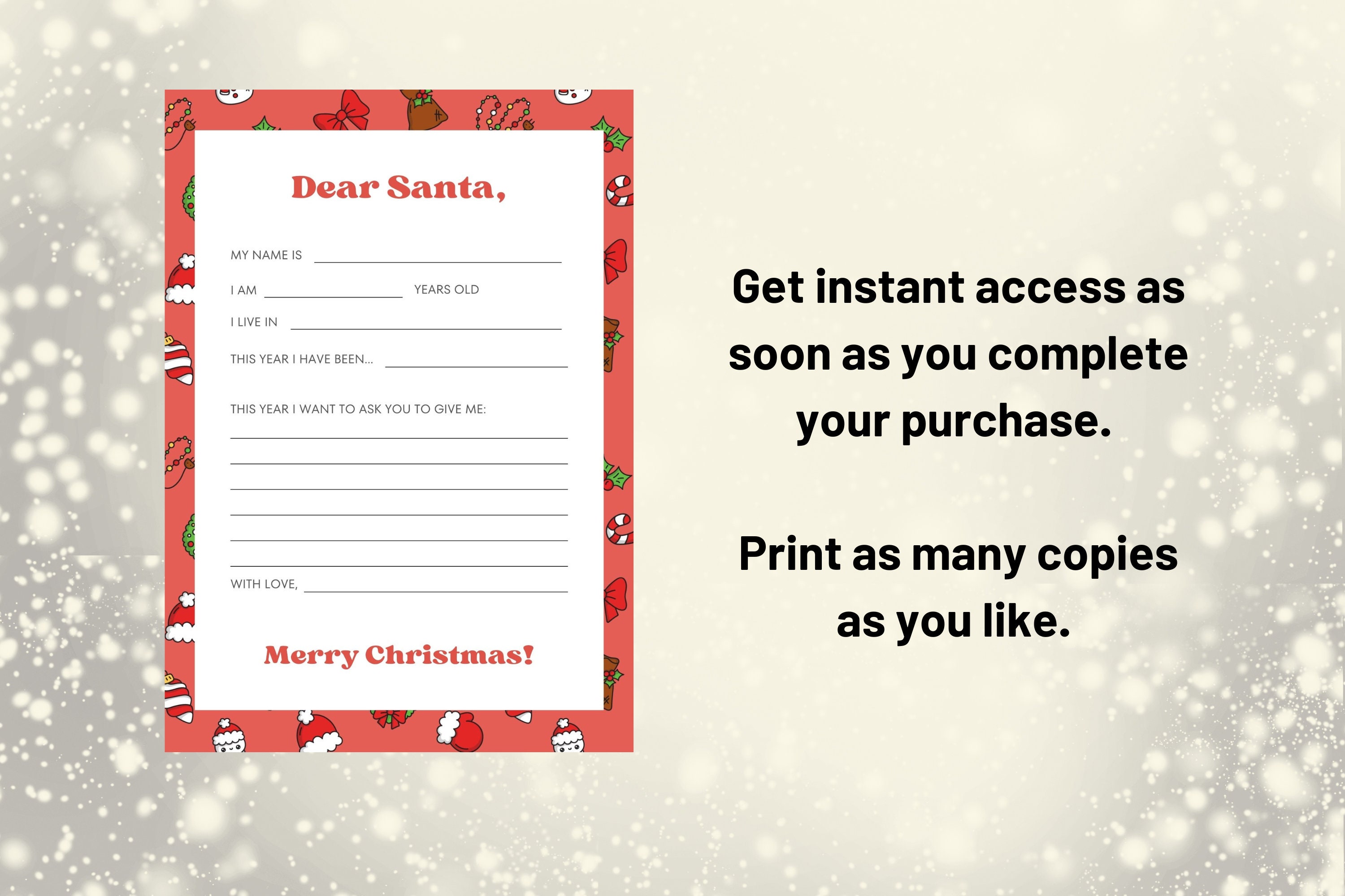 Letter to Santa | Printable Christmas | Christmas Letter | Santa Letter ...