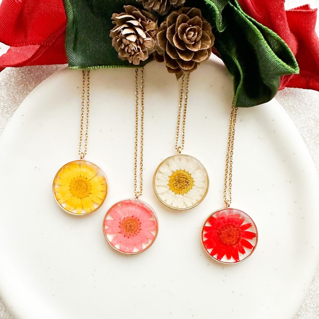 Real Flower Necklace, Dry Flower Necklace, Daisy Flower Necklace ...