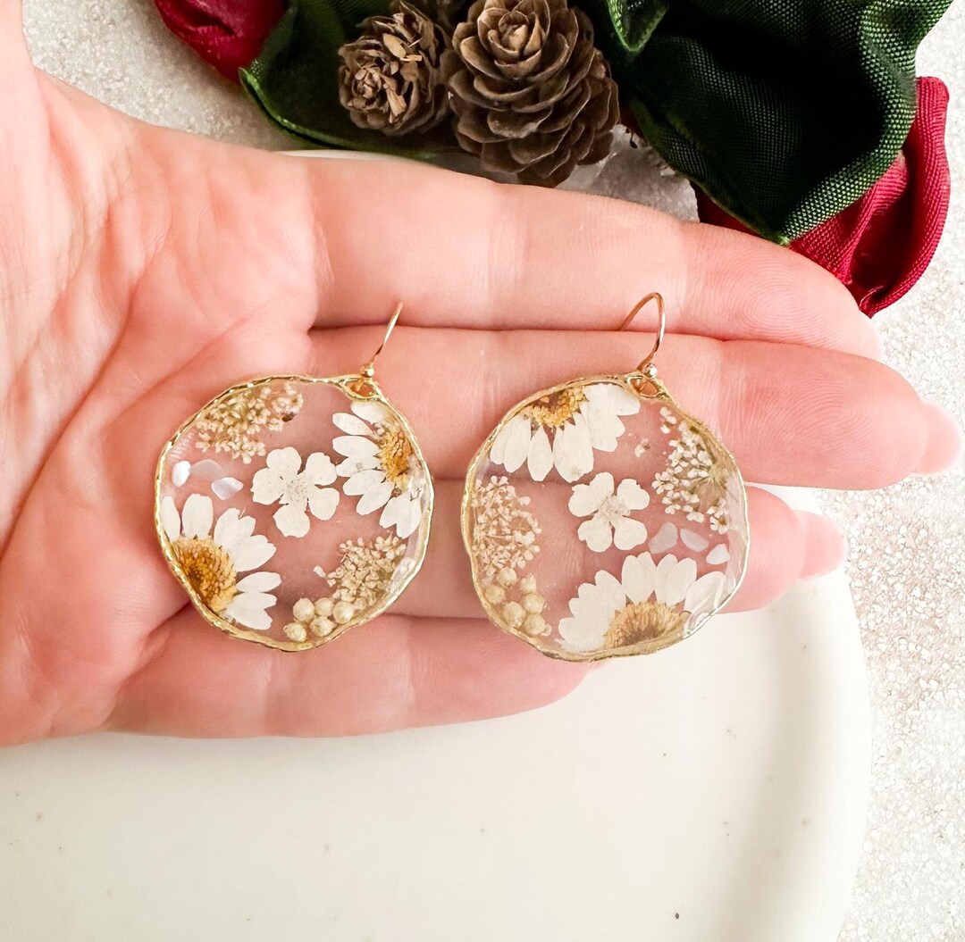 Dried Flowers Earrings, Resin Hoop Earrings, 30th Birthday Gift for Her ...