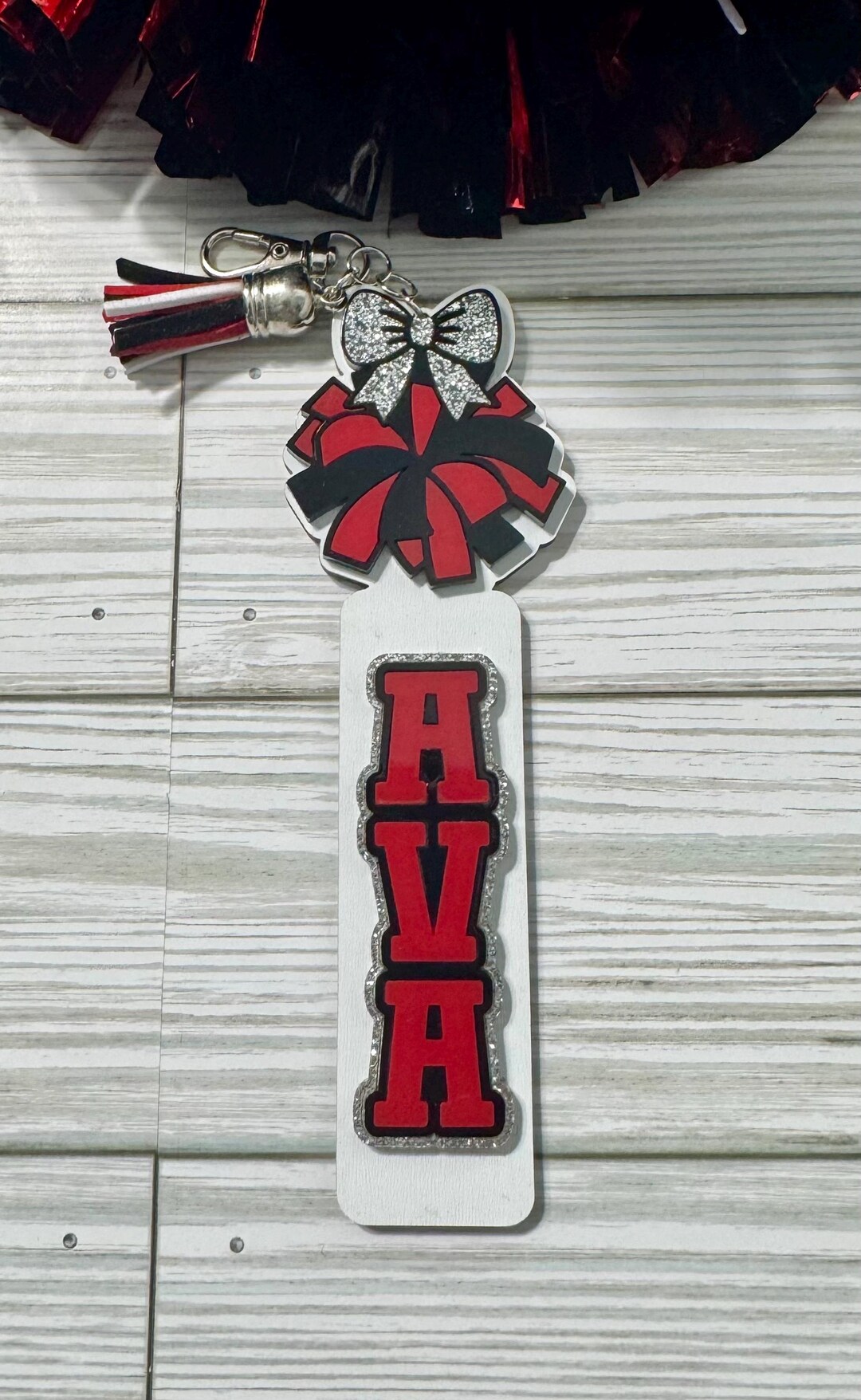 Cheer Pom Pom Bag Tag – Double‑layered | Team Colors | Personalized ...