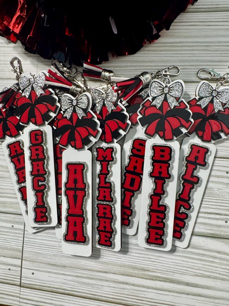 Cheer Pom Pom Bag Tag – Double‑layered | Team Colors | Personalized ...