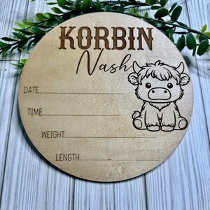 Highland Cow Themed- Wooden Baby Birth Stats Sign – Monthly Milestones ...