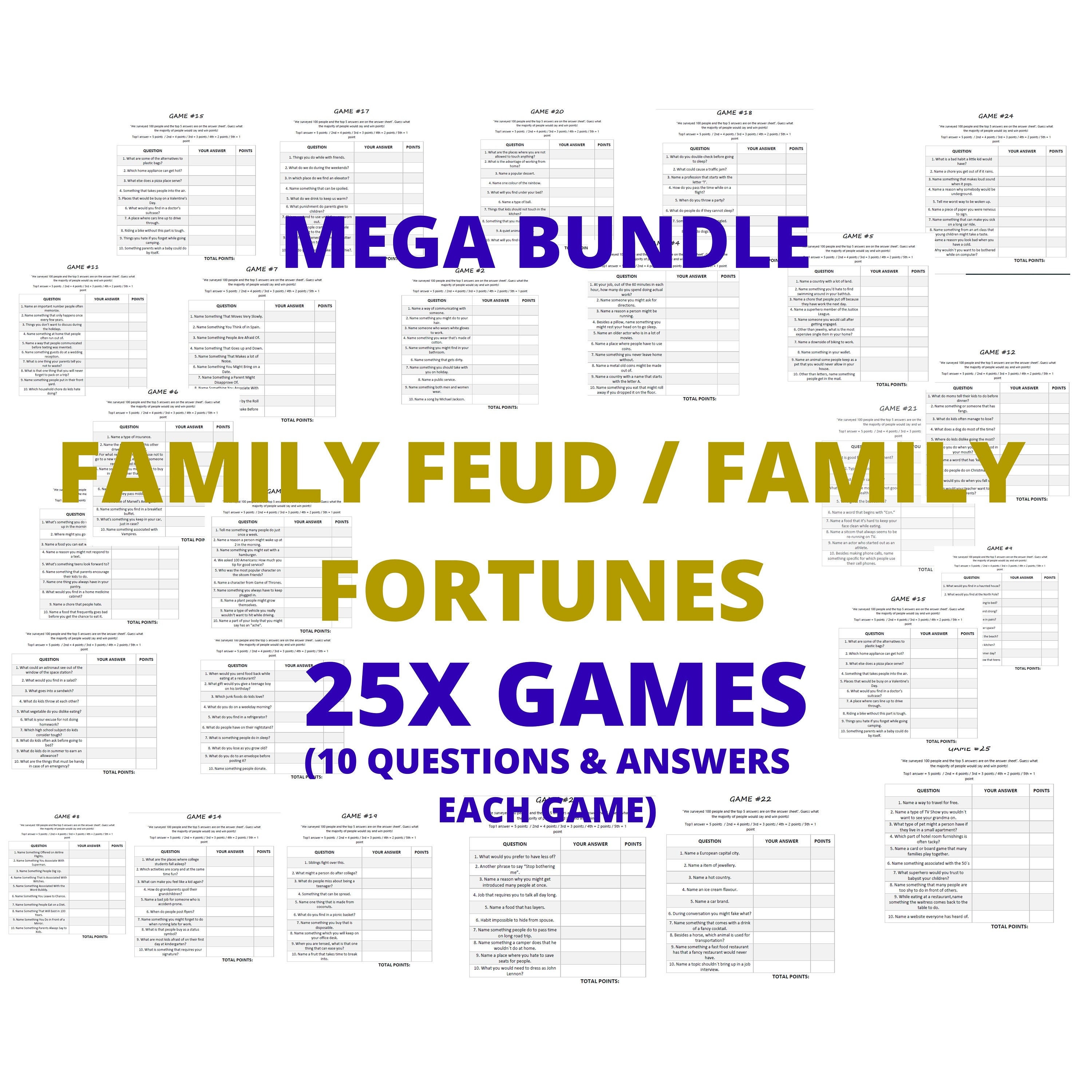 Set of 25X Games - Family Feud / Family Fortunes - 250 Questions ...