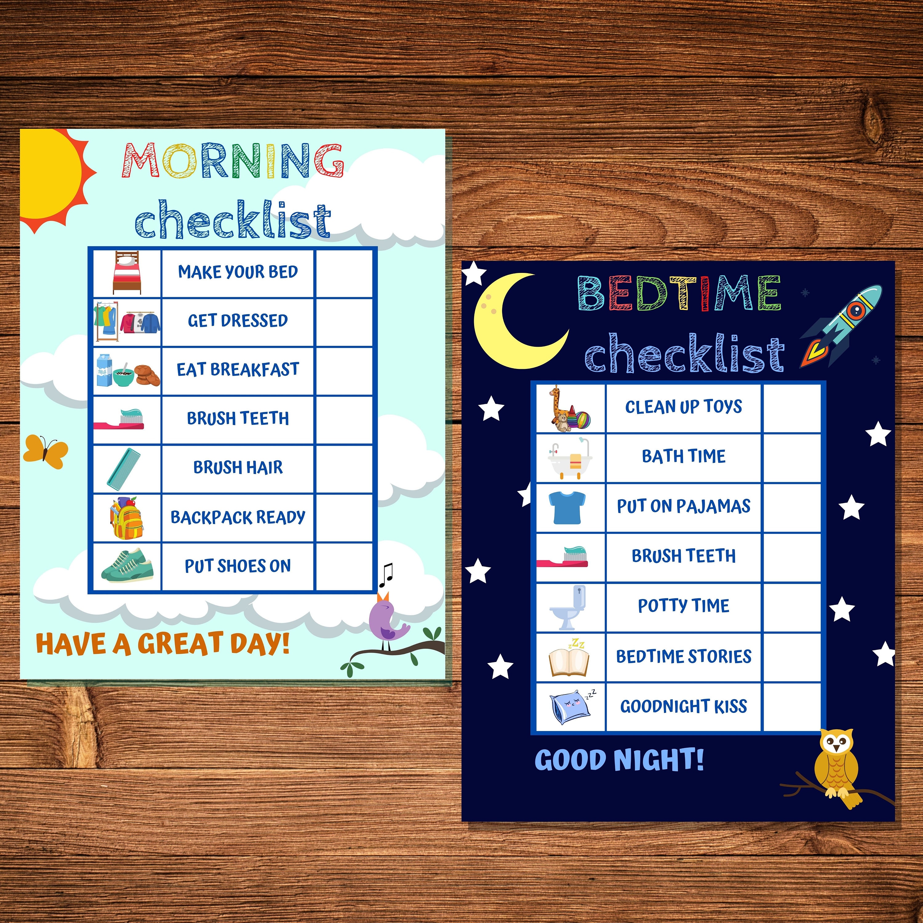 MORNING AND BEDTIME Checklist - Morning Routine Checklist - Bedtime ...