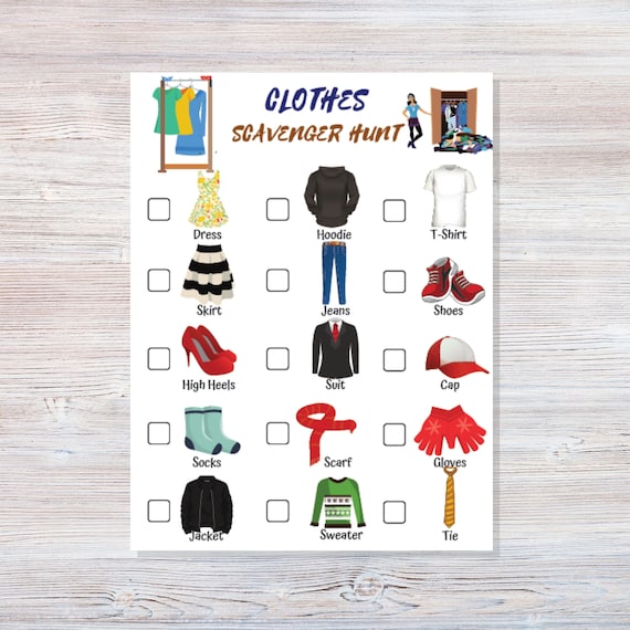 Clothes Scavenger Hunt Printable Outdoor Scavenger Hunt | Etsy