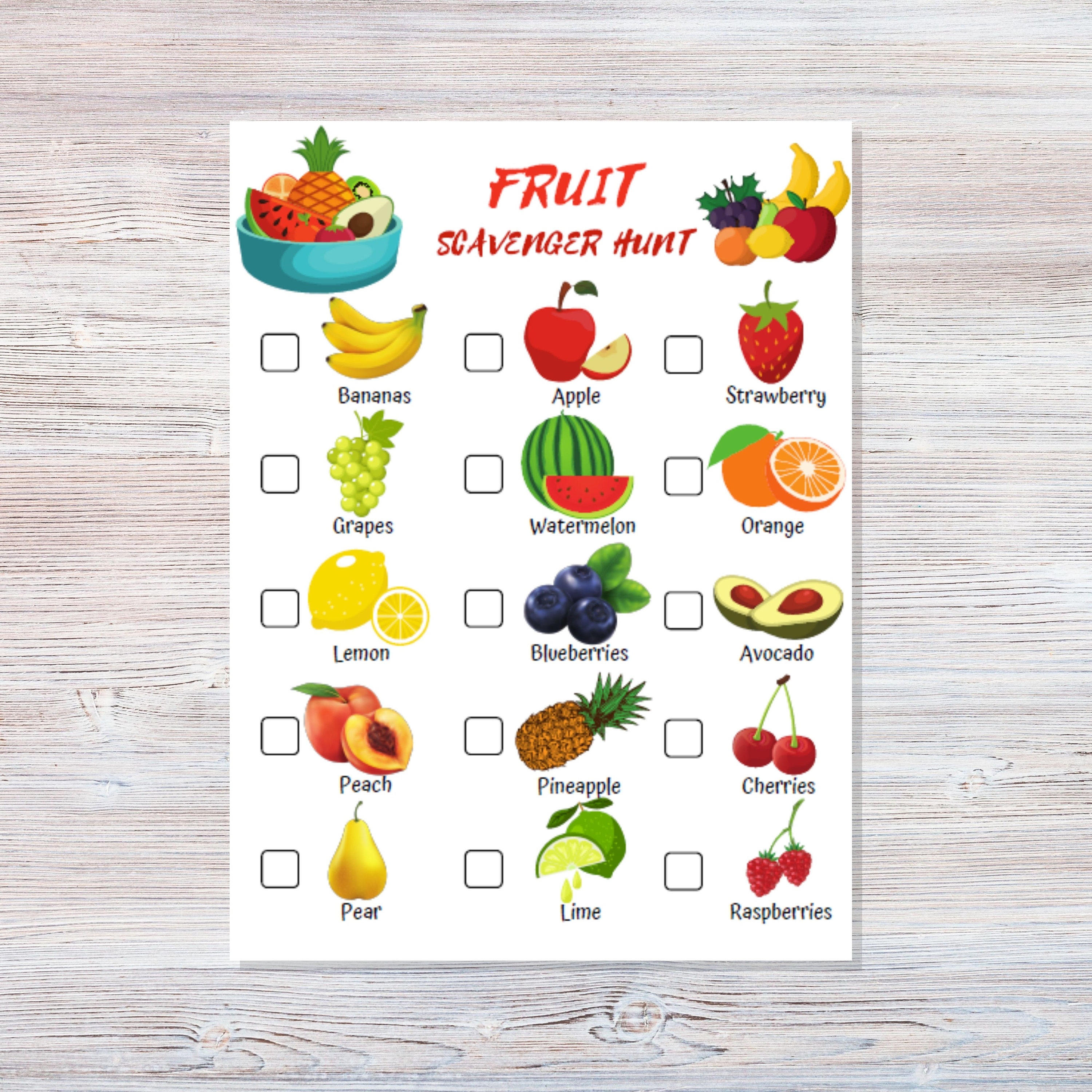 Fruit Scavenger Hunt - Printable - Grocery Scavenger Hunt - Outdoors ...