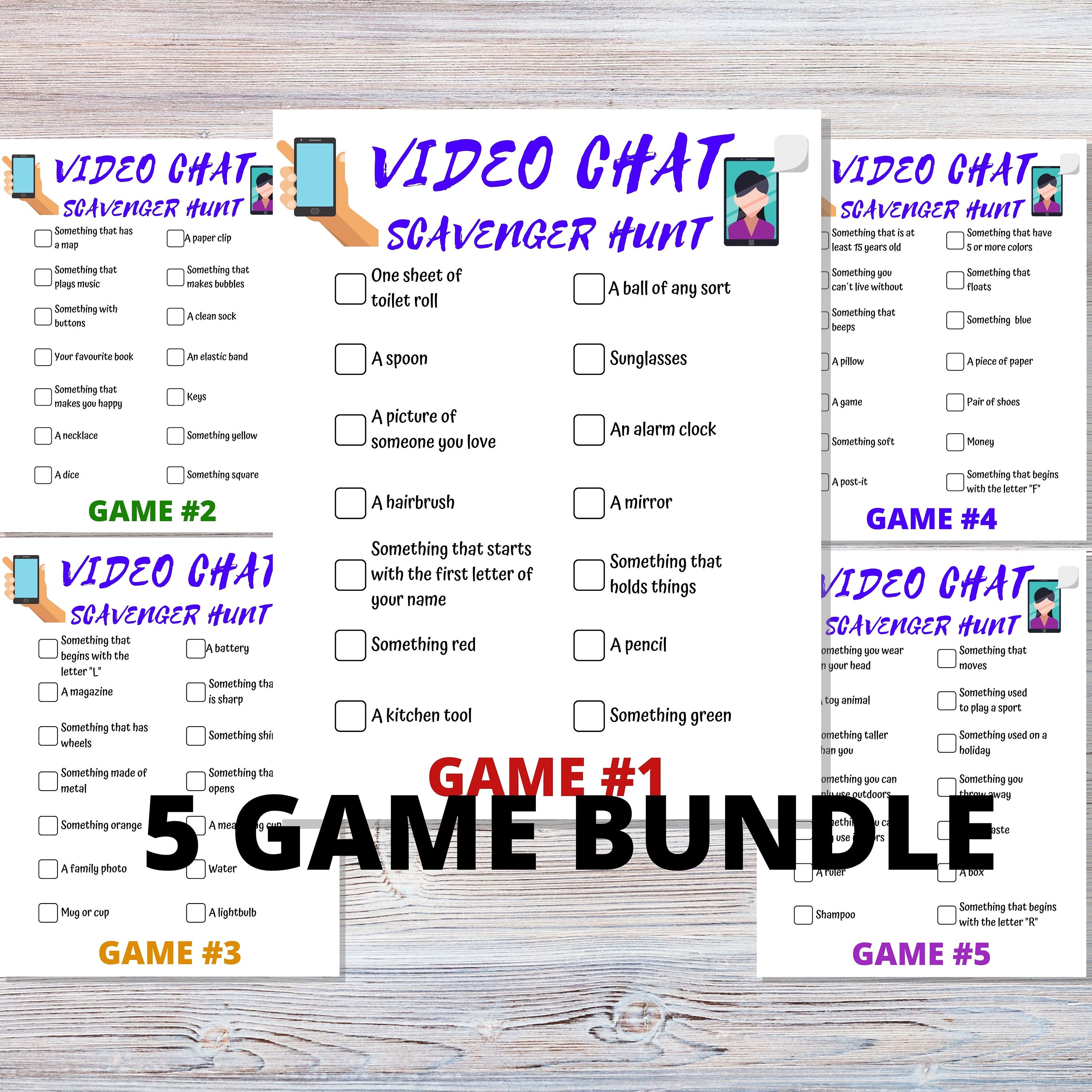 5X BUNDLE Video Chat Scavenger Hunt Bundle - Instant Download Printable ...
