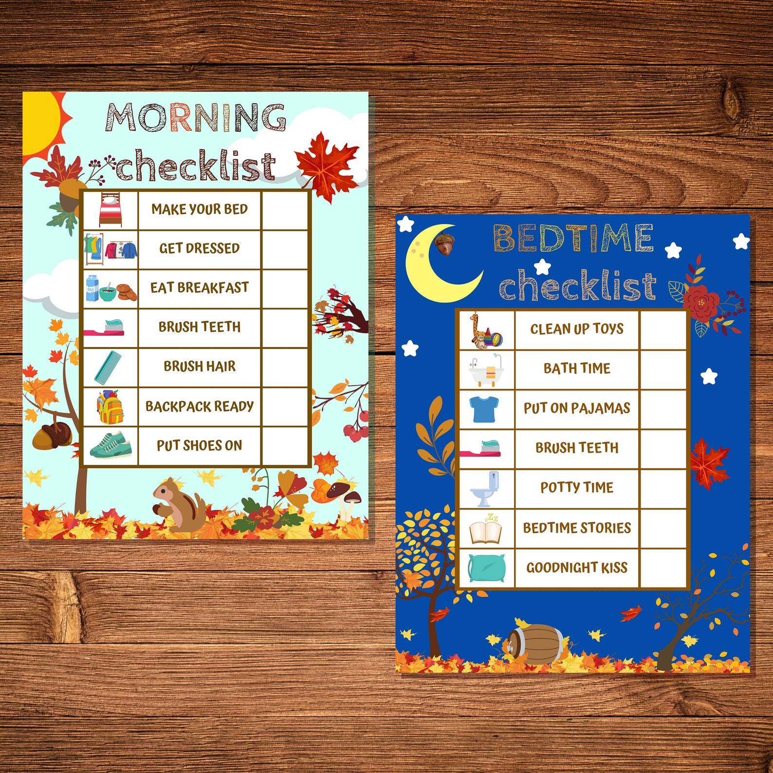 MORNING AND BEDTIME Checklist Fall Morning Routine Checklist Autumn ...