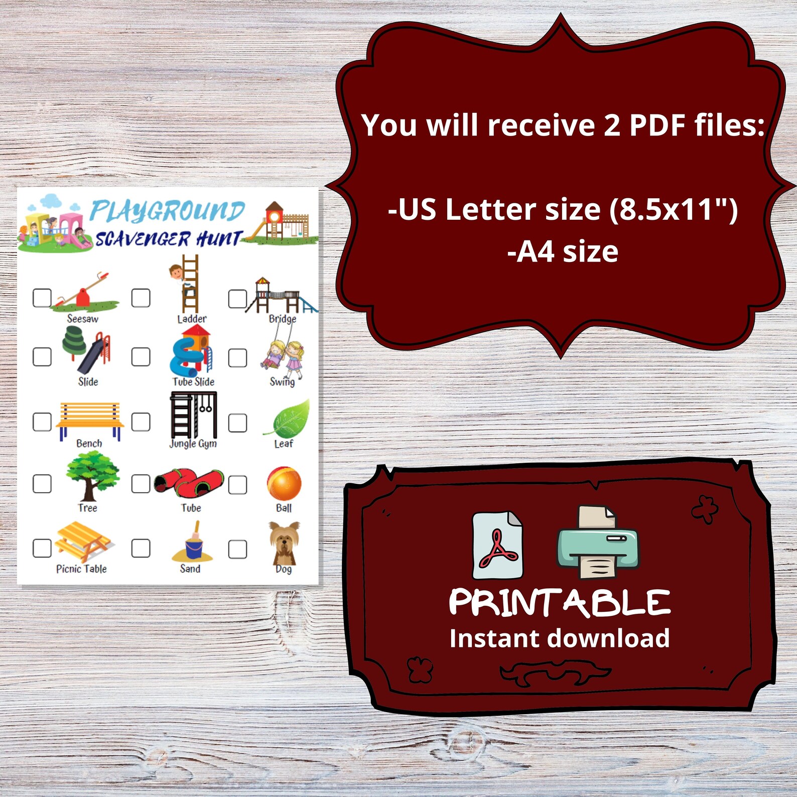 Playground Scavenger Hunt - Printable - Outdoor Scavenger Hunt ...