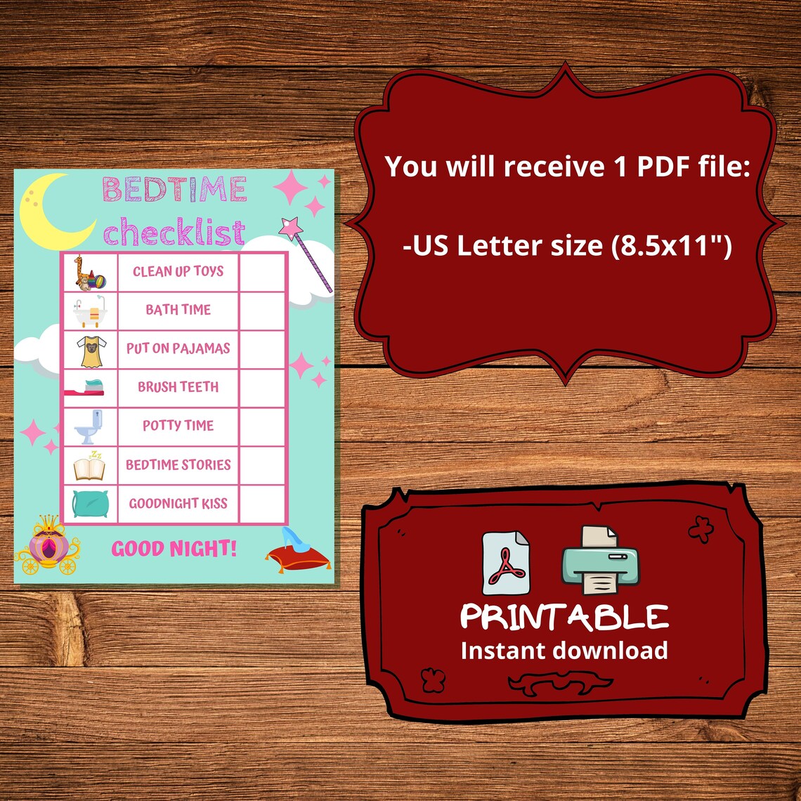 Girls Bedtime Checklist Princess Chore Chart Kid Bedtime - Etsy
