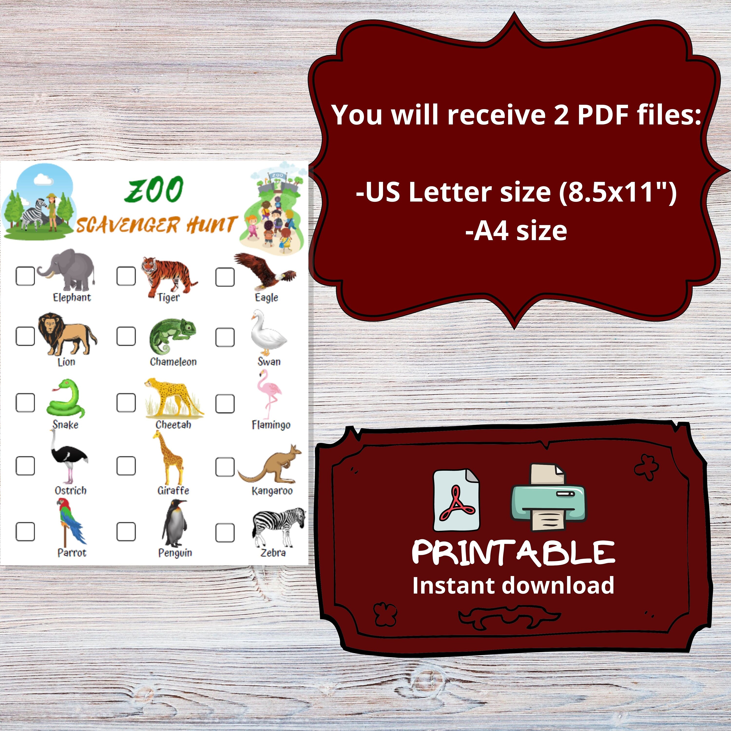 Zoo Scavenger Hunt - Printable - Wild Animals Scavenger Hunt - Outdoors ...